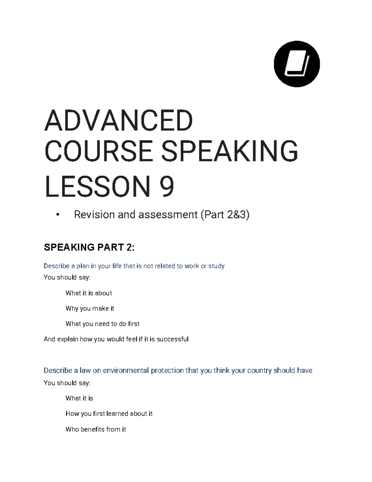 Speaking Course Lesson 9 Review: Advanced Speaking Techniques - Studocu
