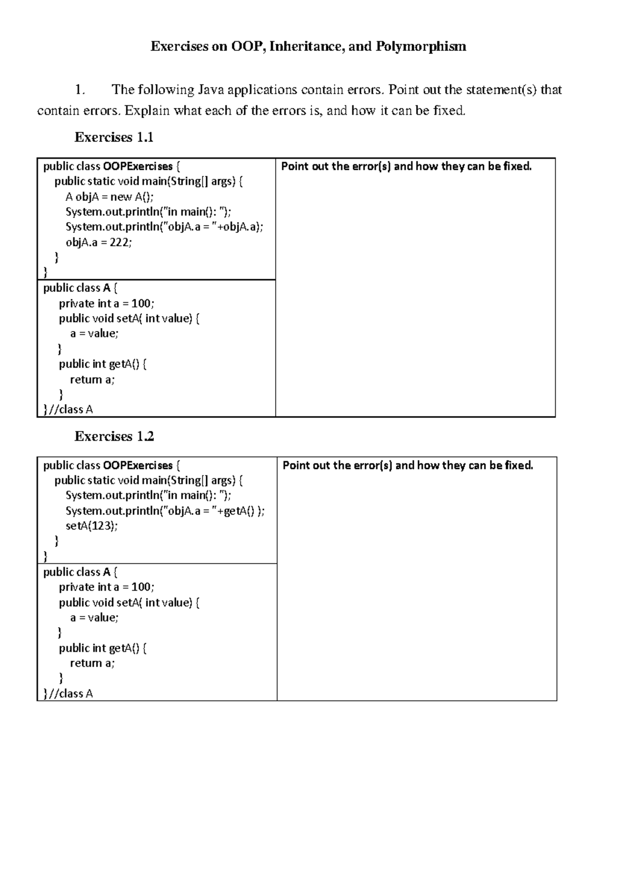 Review OOP - PT1 - Exercises on OOP, Inheritance, and Polymorphism 1 ...