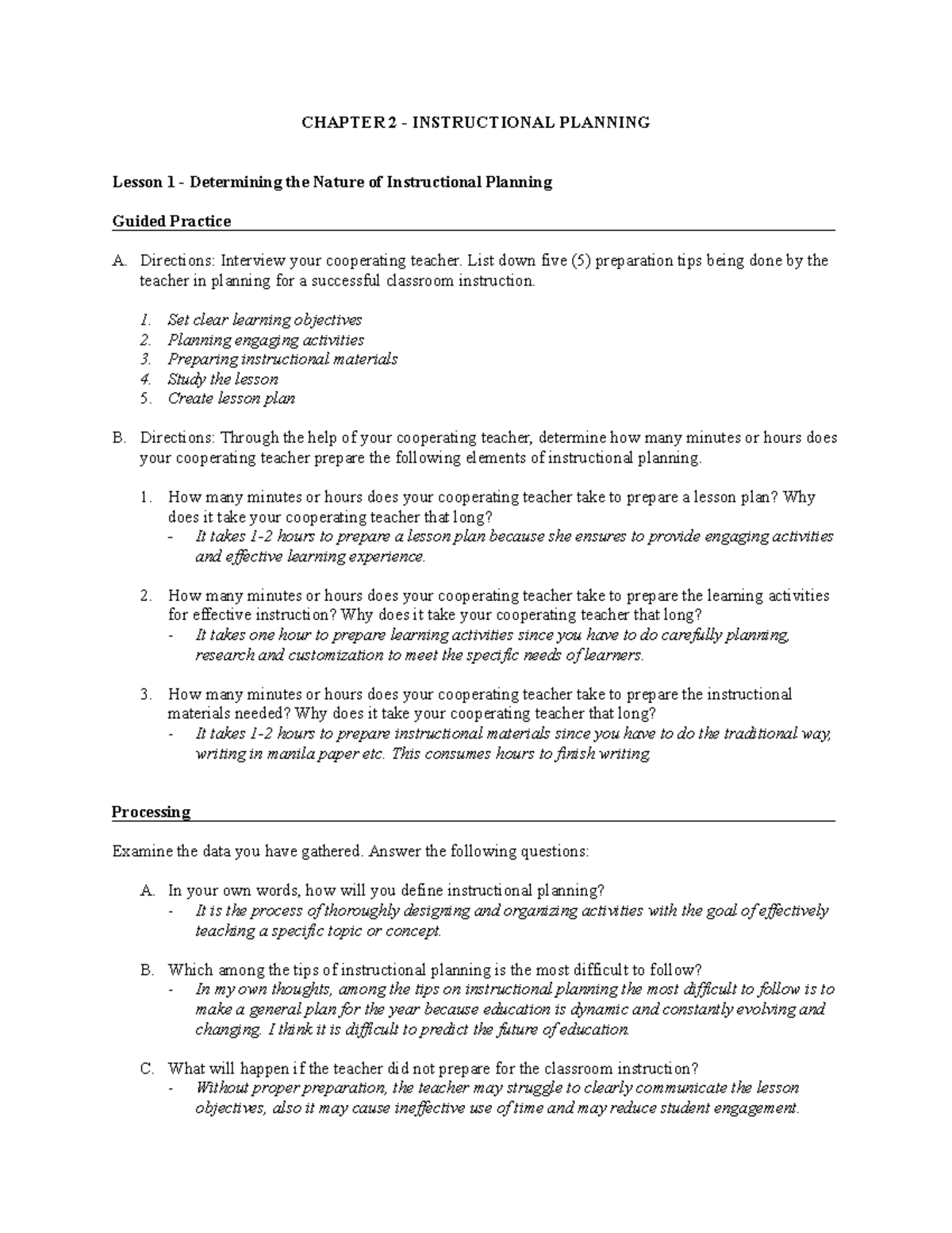 Field Study 2: Chapter 2 - Instructional Planning Insights - Studocu