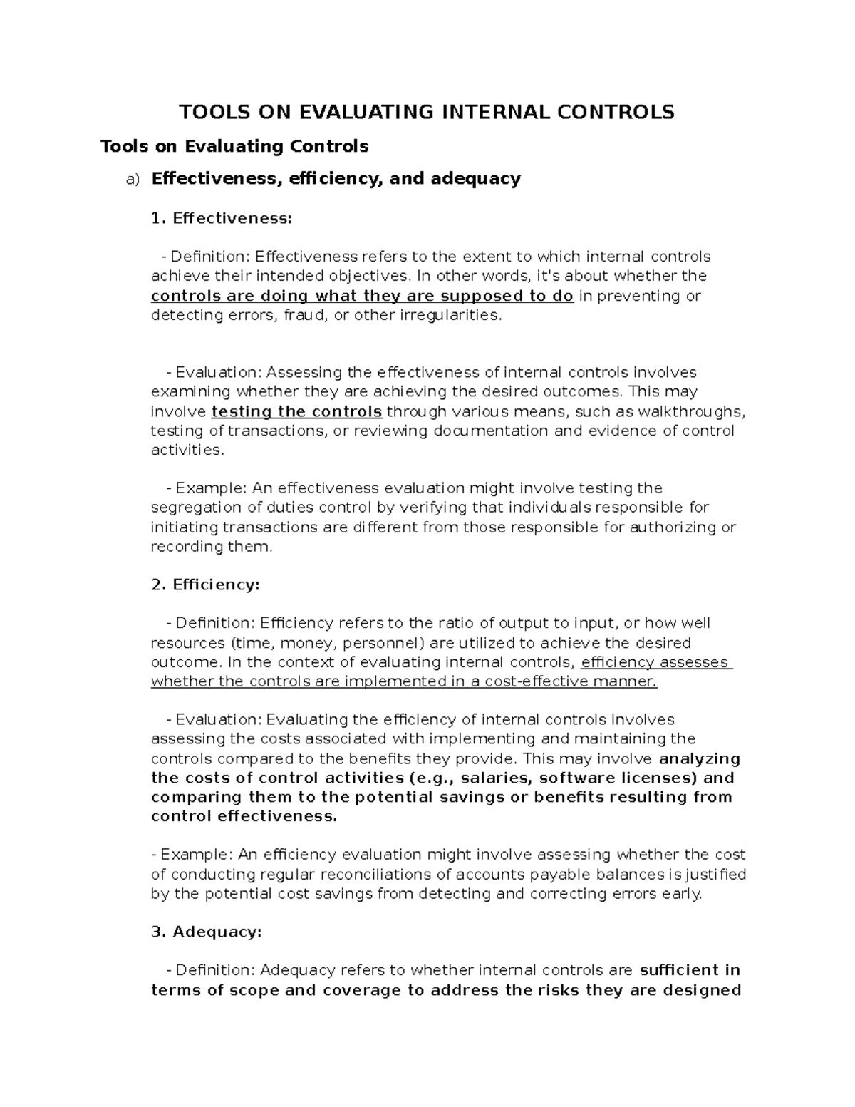 Tools for Evaluating Internal Controls: Effectiveness, Efficiency ...