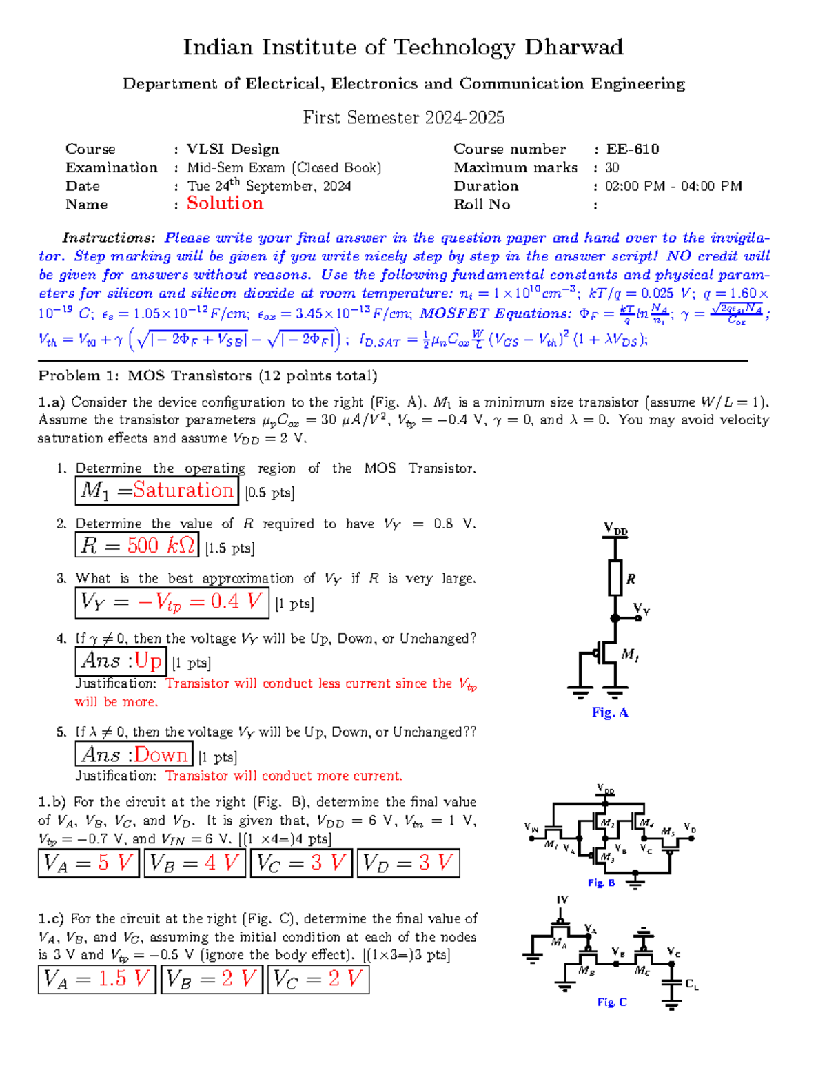 EE 610 Mid Sem Exam 2024 Solutions: VLSI Design - Studocu