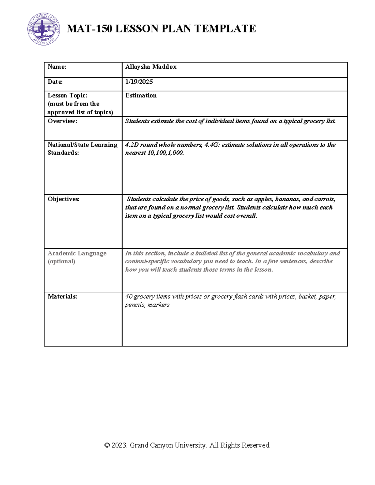 MAT-150 Lesson Plan Template-1 - MAT-150 LESSON PLAN TEMPLATE © 2023 ...