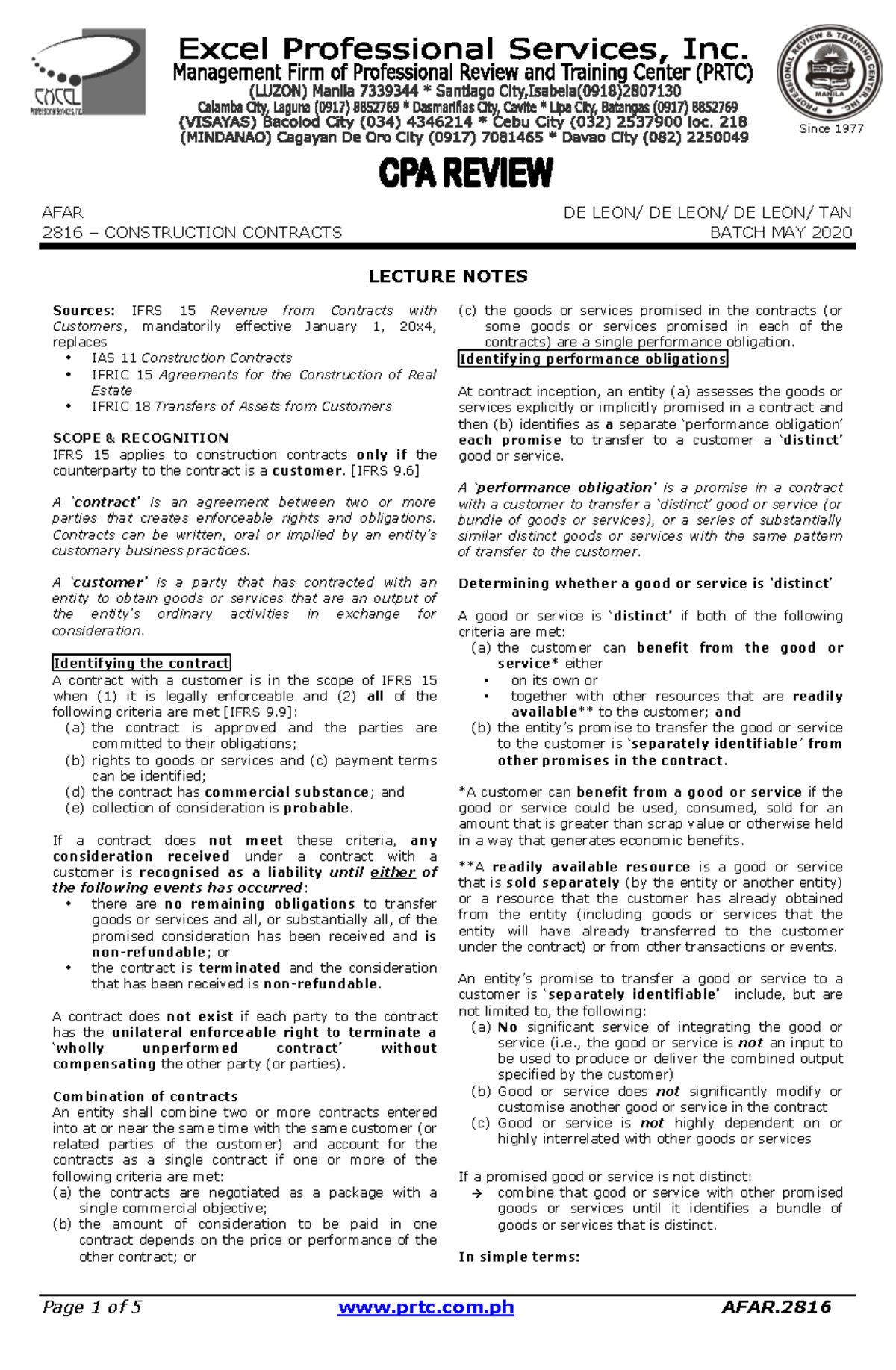 AFAR 2816 Long Term Construction Contracts Lecture Notes - May 2020 ...