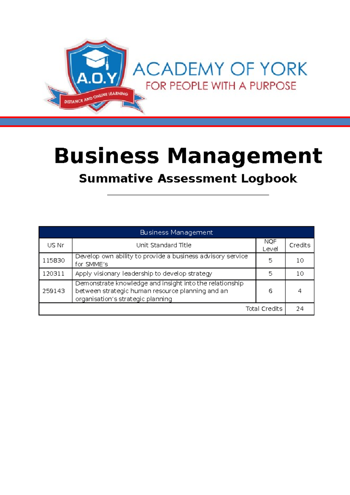Business Management Assessment Logbook - Business Management Summative ...