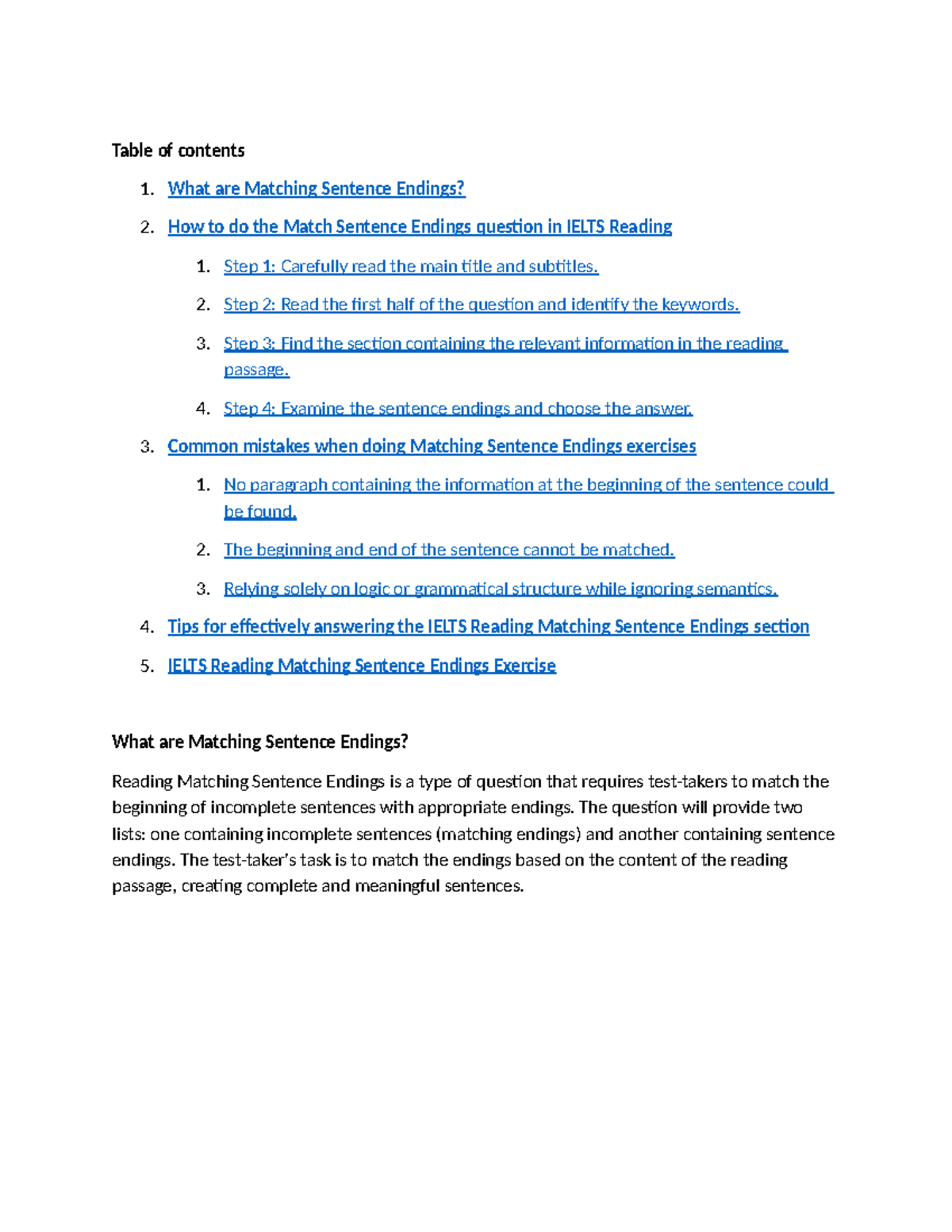 Guide to Answering IELTS Reading Matching Sentence Endings Questions ...