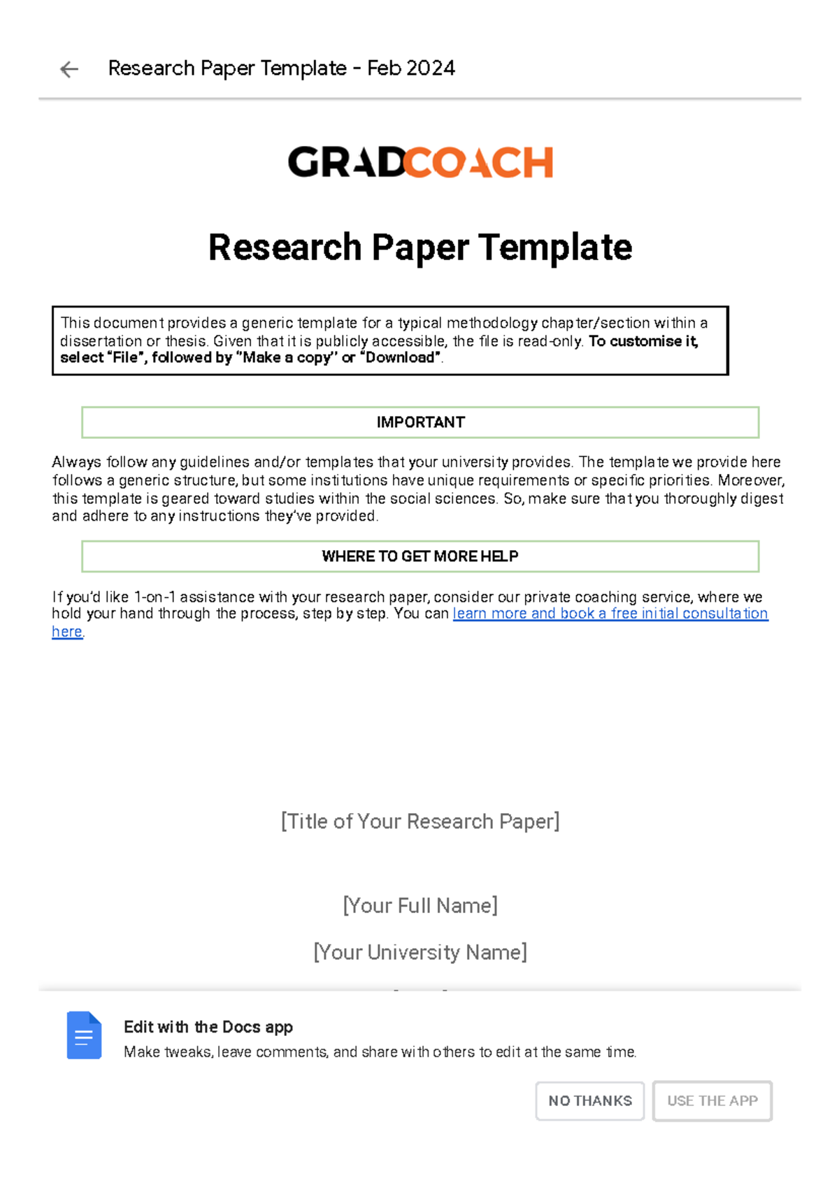 Research Paper Template (Methodology Chapter) - Feb 2024 - Studocu