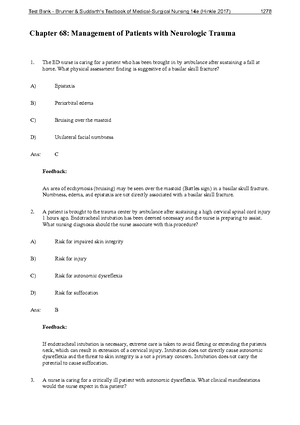 Neuro EXAM Questions - lecture notes - 1 nurse is caring for a client ...