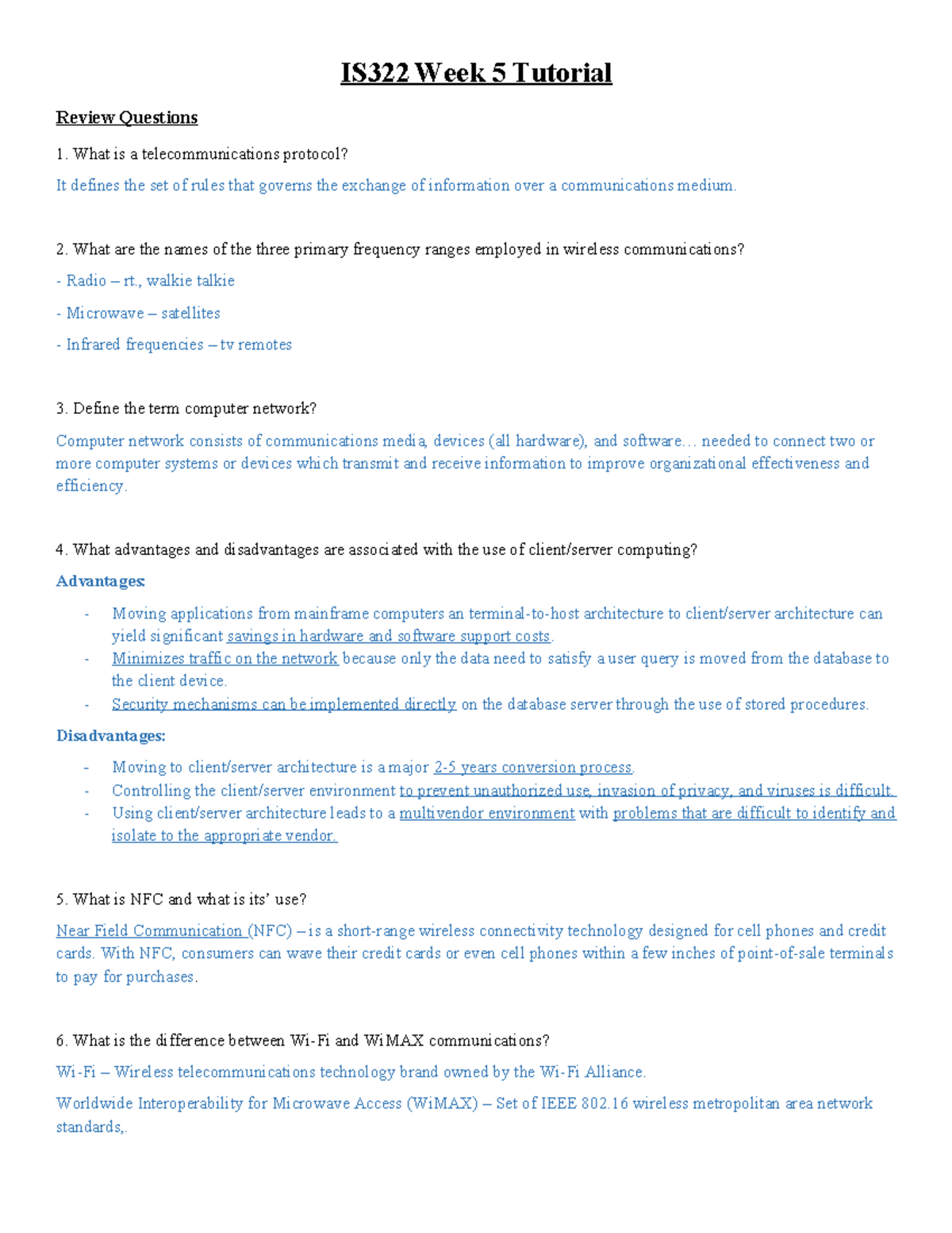 IS322 Week 5 Tutorial & Lab: Key Topics in Networking & Protocols - Studocu