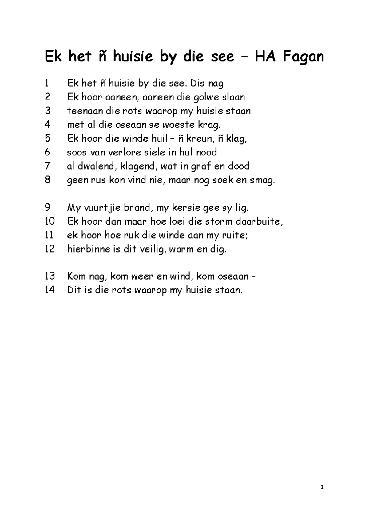 Ek het 'n huisie by die see: 'n Analise van HA Fagan se Gedig (Gr12 ...