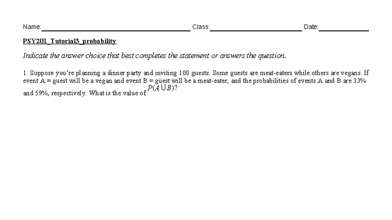 PSY201_Tutorial3_Probability_Practical_Exercises - Studocu