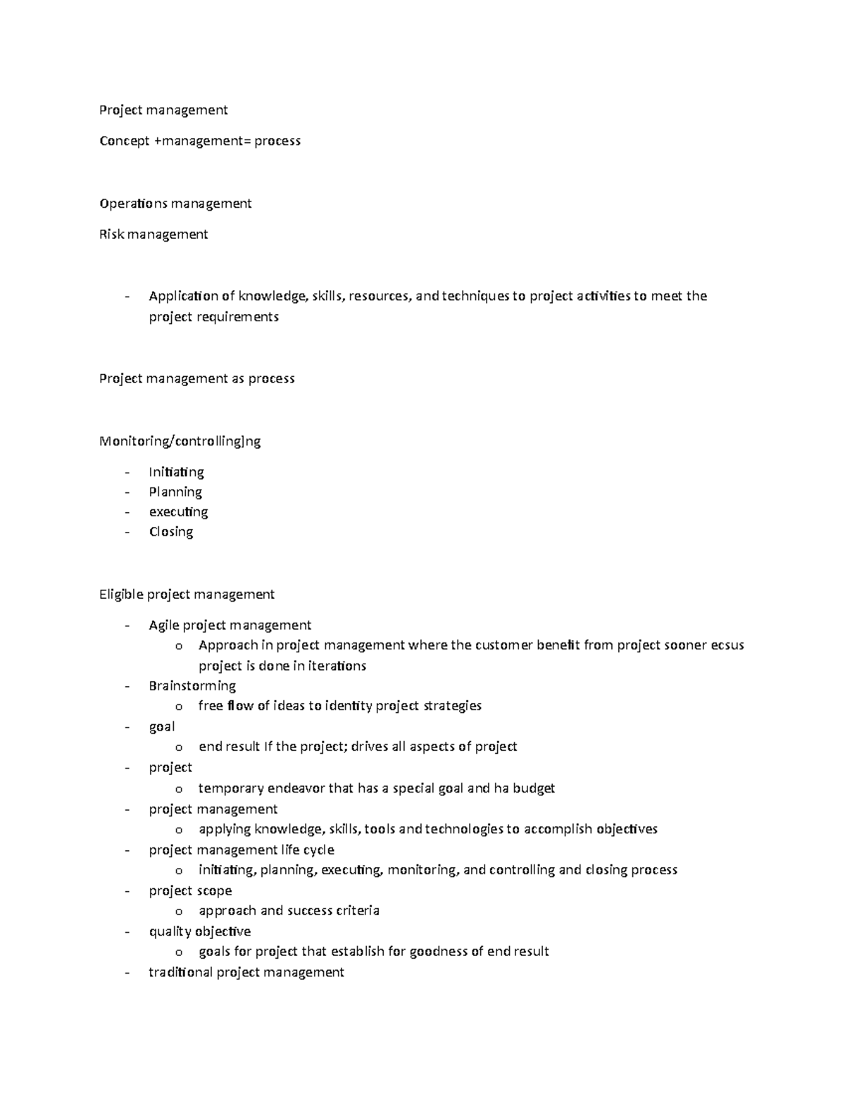 Project Management Overview and Processes in Operations (PM101) - Studocu