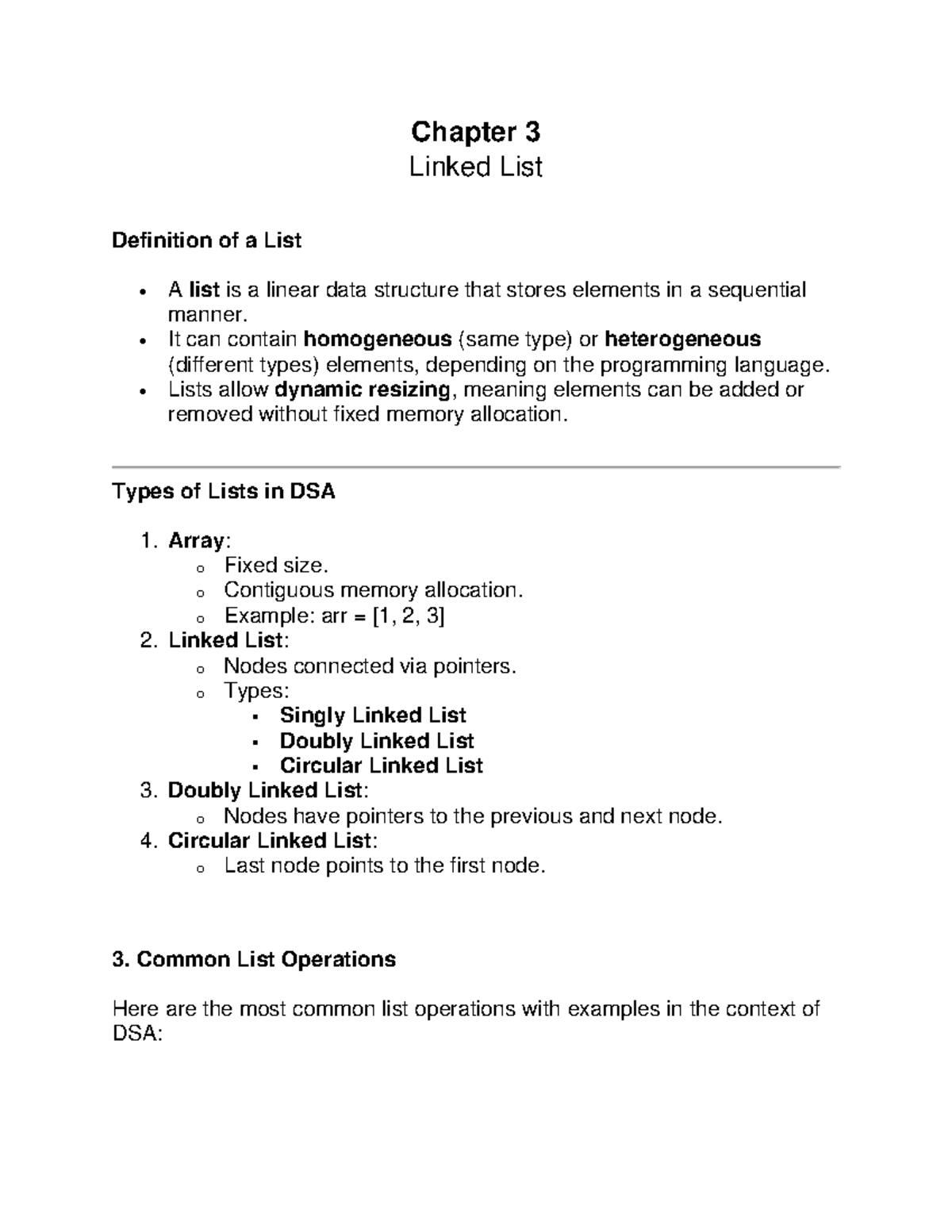 Chapter 3: Linked List Concepts and Operations in DSA Notes - Studocu