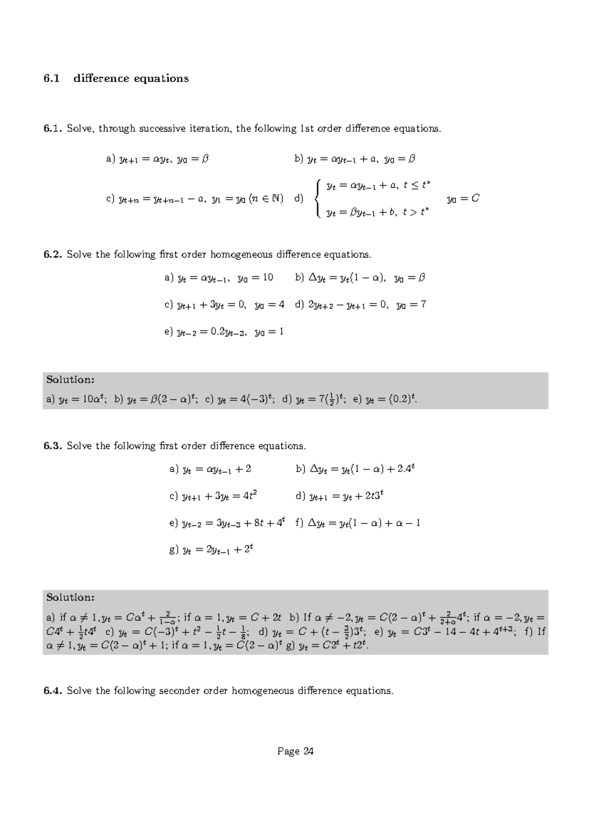 Chap7 Difference equations - 6 difference equations Solve, through ...