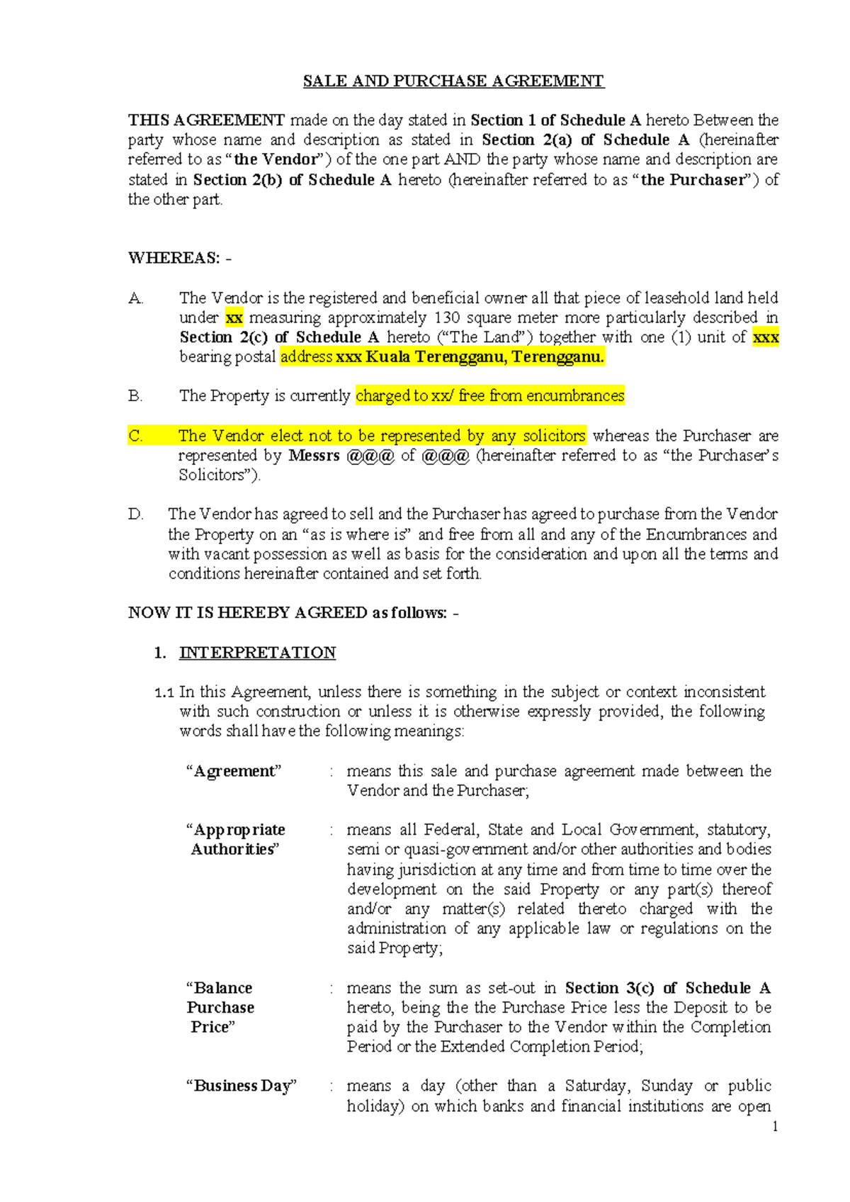 Draft SPA 2023: Sample Sale and Purchase Agreement Guide - Studocu