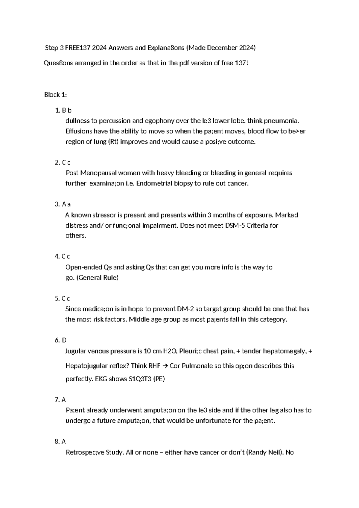USMLE Step 3 Block 1 - 2024 Free 137 Answers & Explanations - Studocu