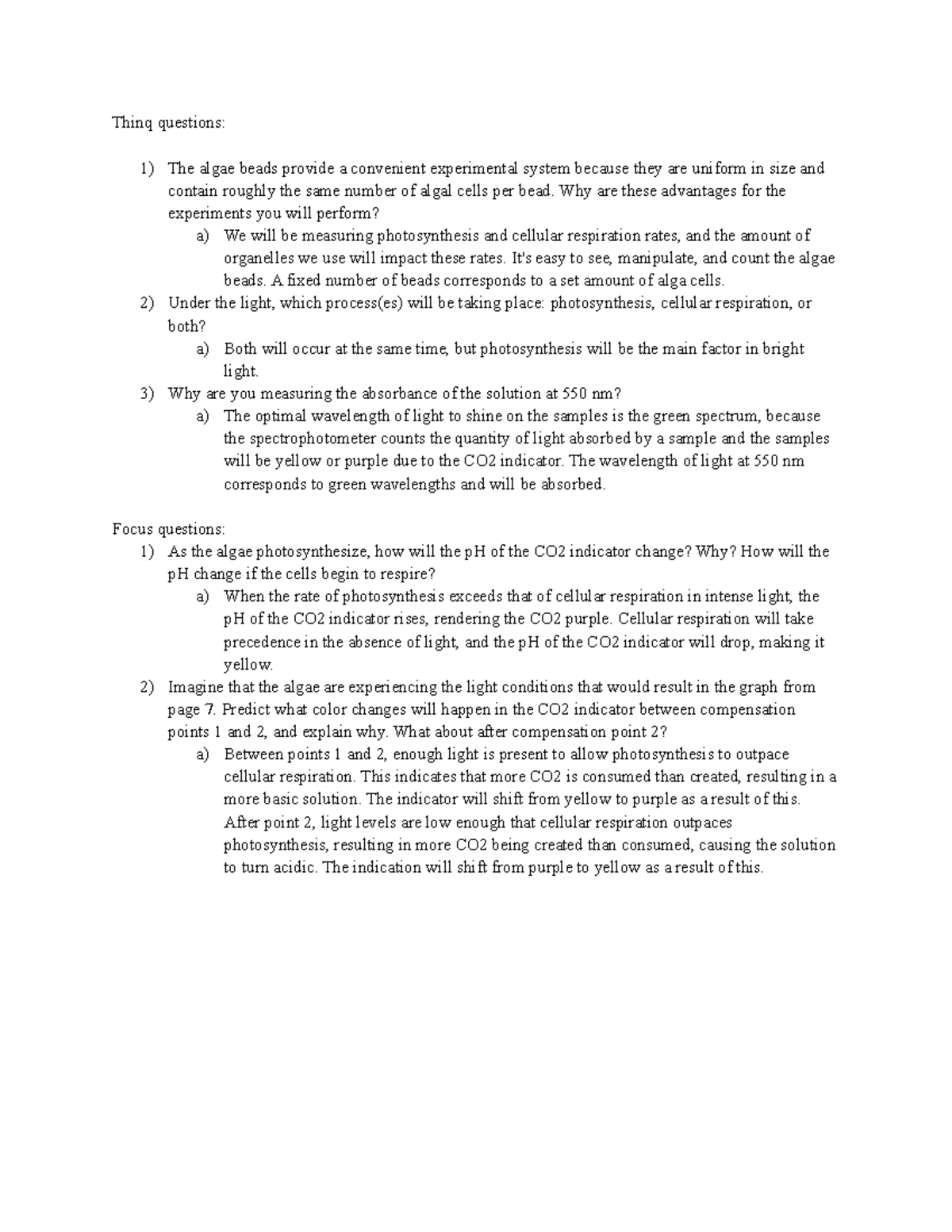 Photosynthesis Lab Experiment: Analyzing Algae Beads and pH Changes ...