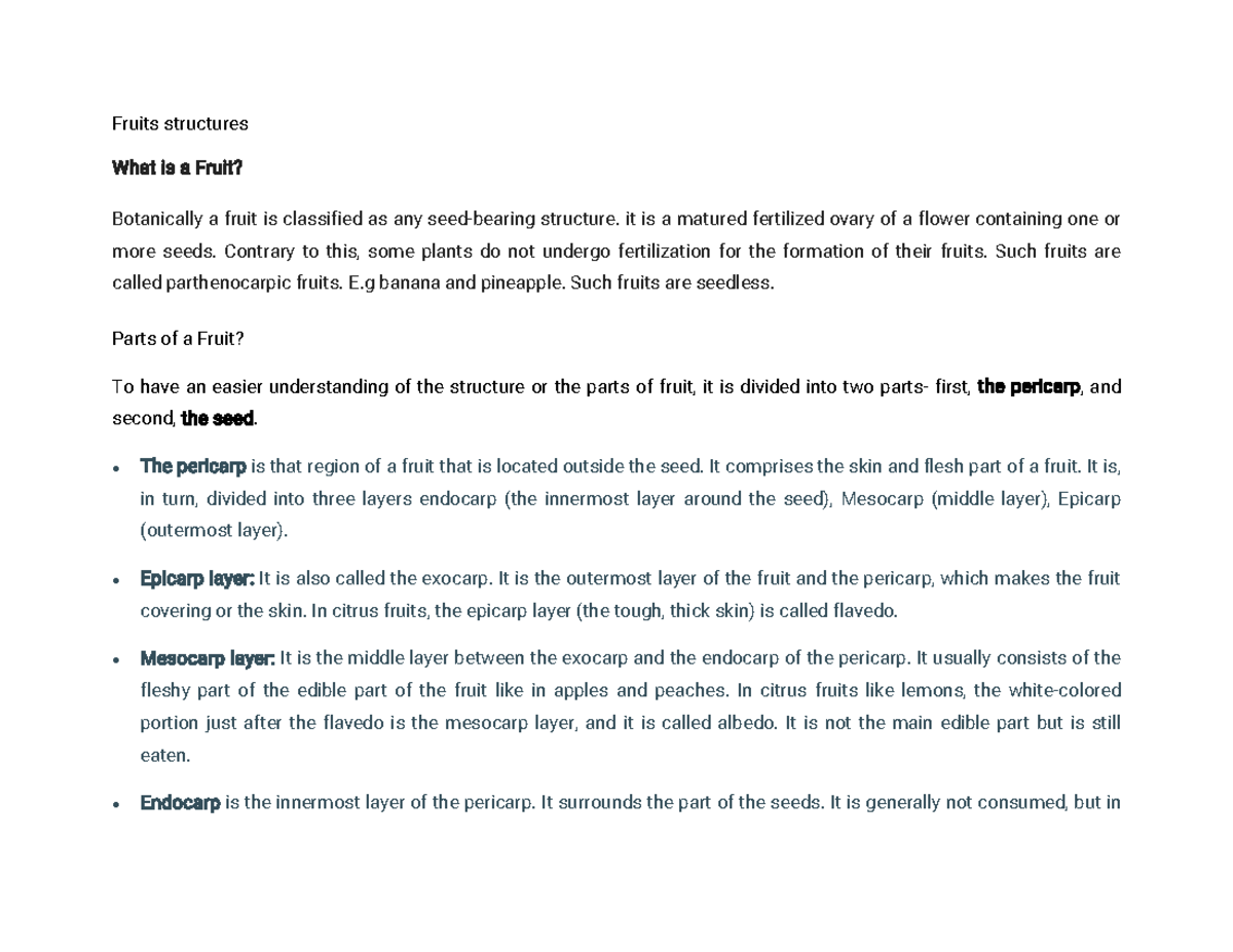 BIO108 Lecture Note: Understanding Fruit Structures and Types - Studocu
