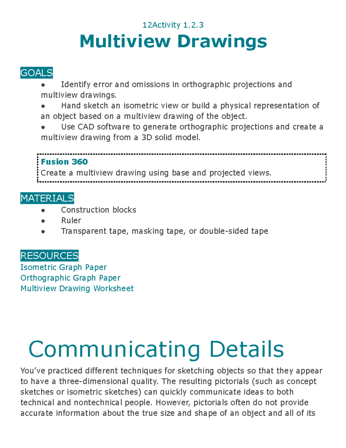 Act. 1.2.3 - Multiview Drawing Techniques and CAD Implementation - Studocu