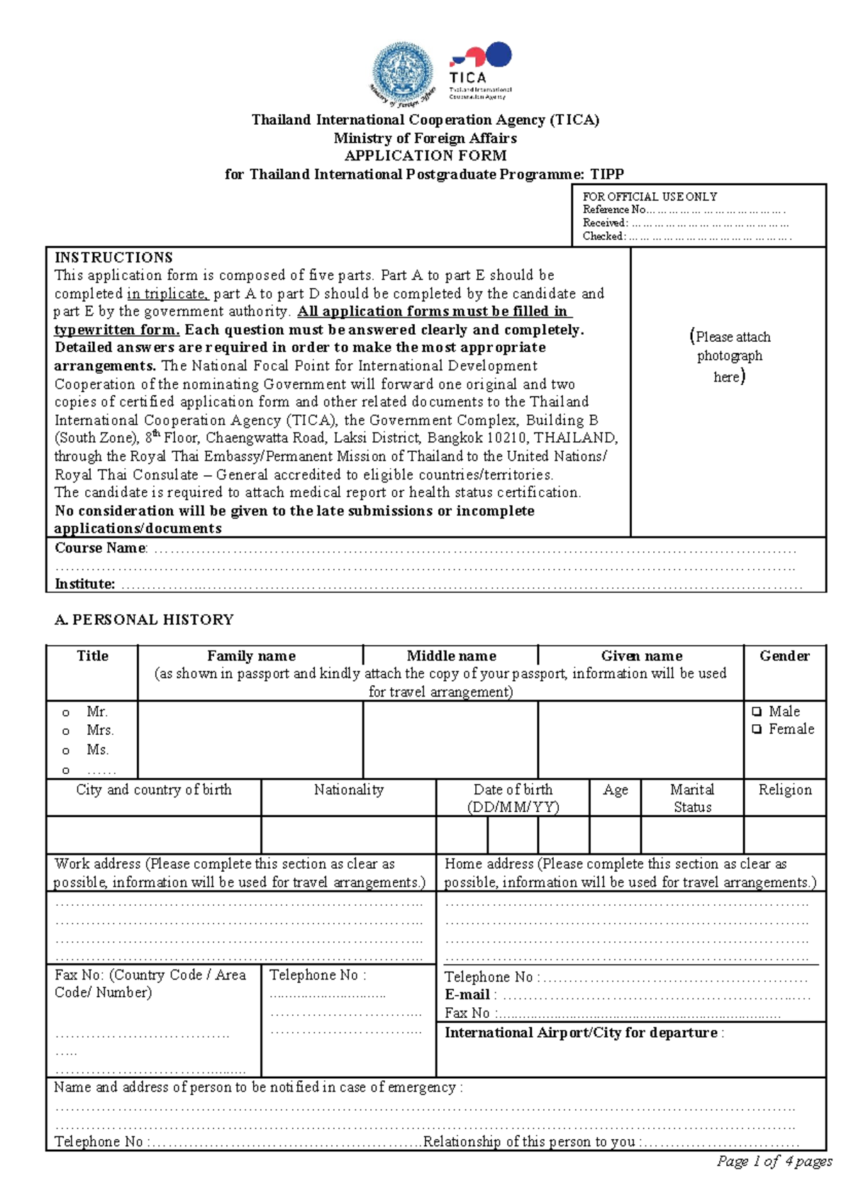 Application Form for Thailand International Postgraduate Programme ...
