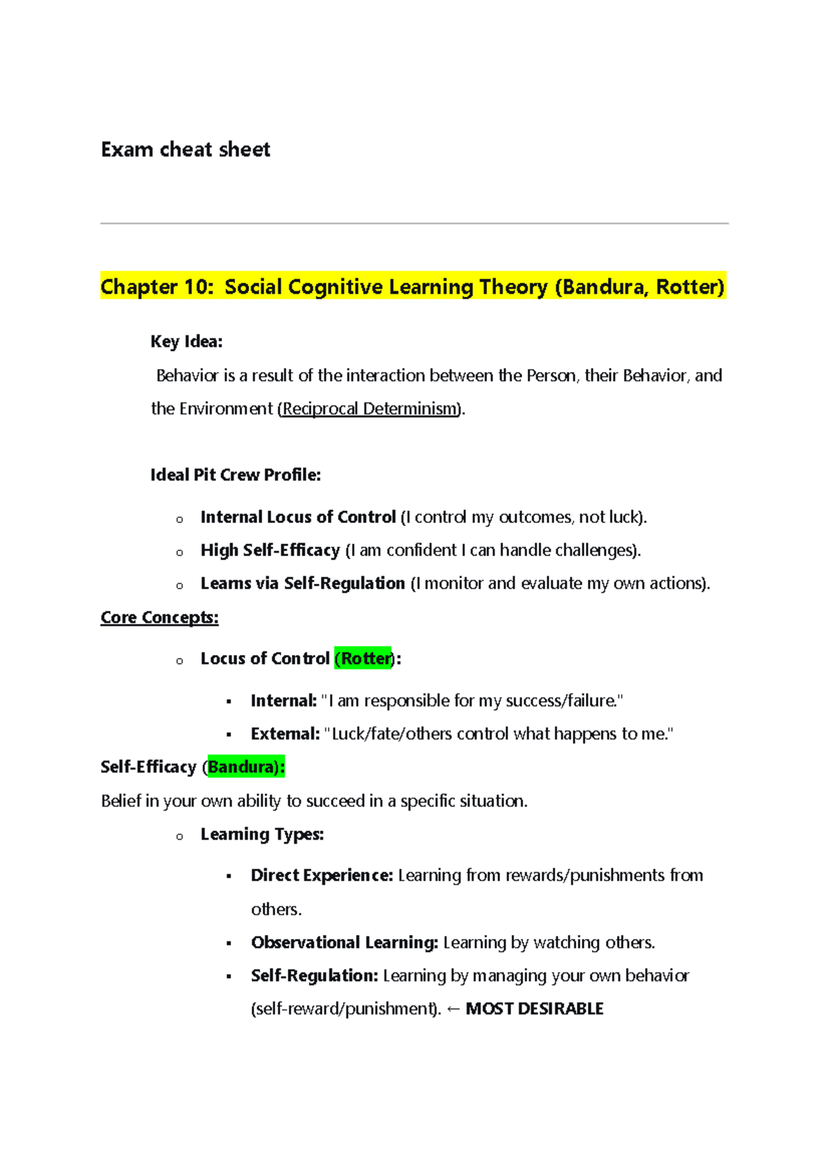 PYC4804 Exam Cheat Sheet: Key Concepts in Social Cognitive Learning ...