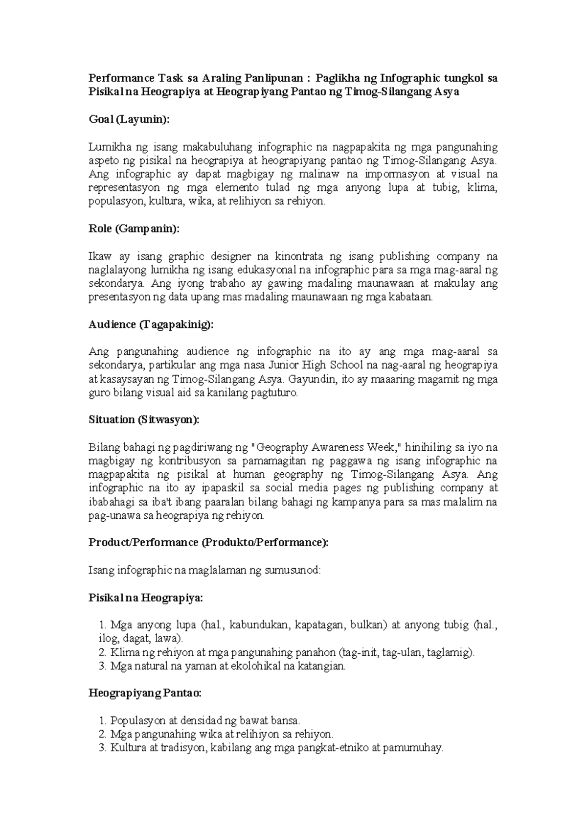 Performance Task sa Araling Panlipunan: Infographic sa Heograpiya ng ...