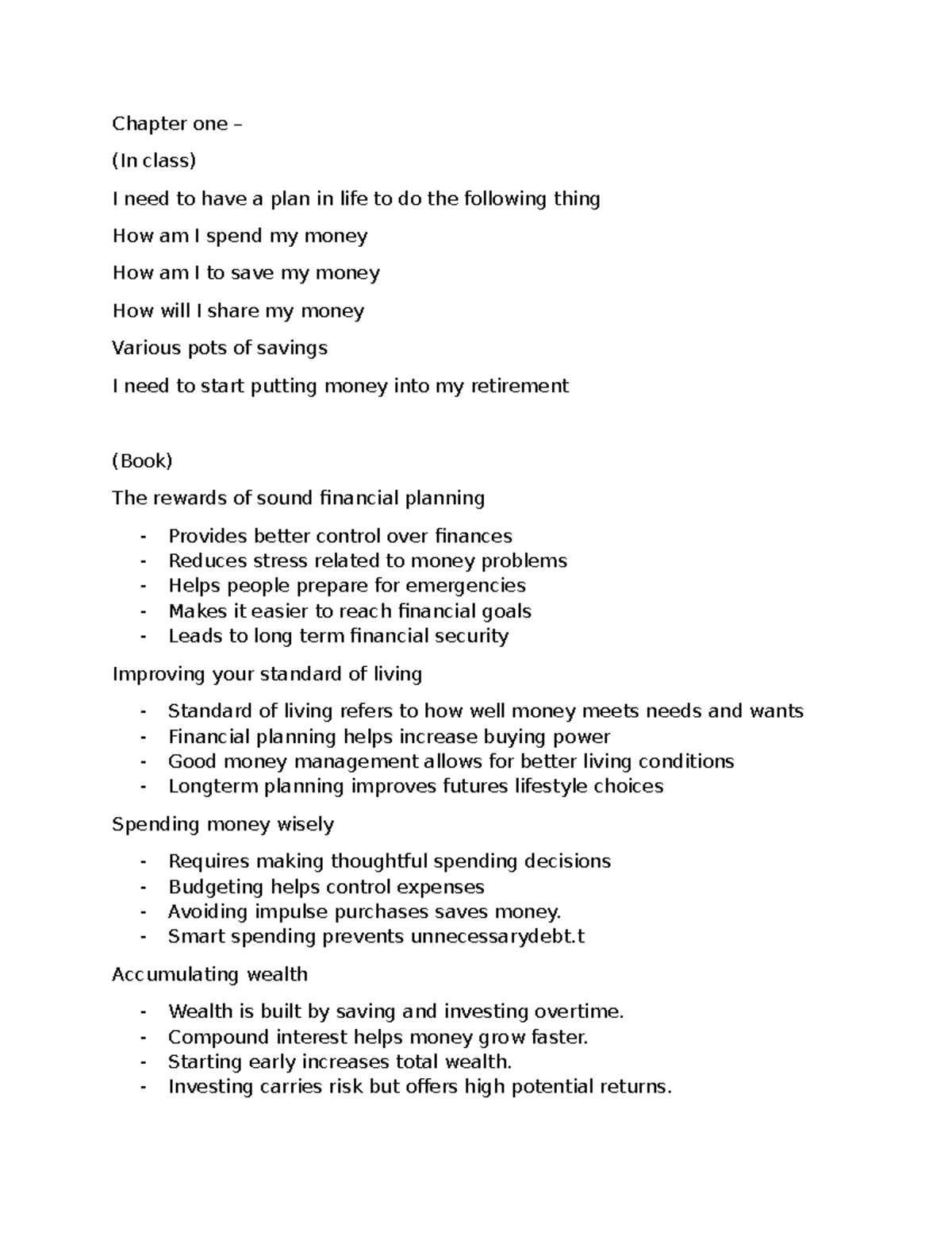Personal Finance Chpt 1: Life Planning & Money Management Notes - Studocu
