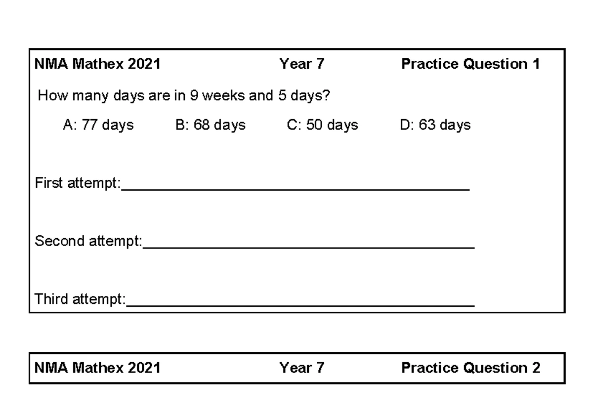 NMA Mathex 2021 Year 10 Questions and Answers - Studocu