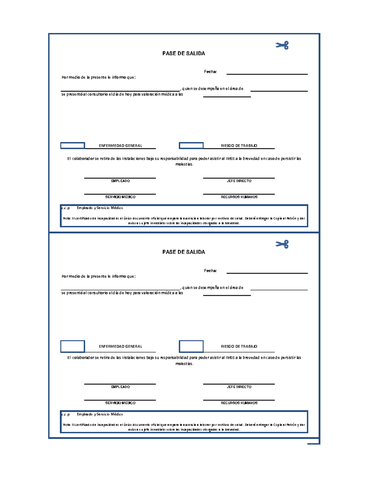 Formato de Pase de Salida para Valoración Médica - Studocu
