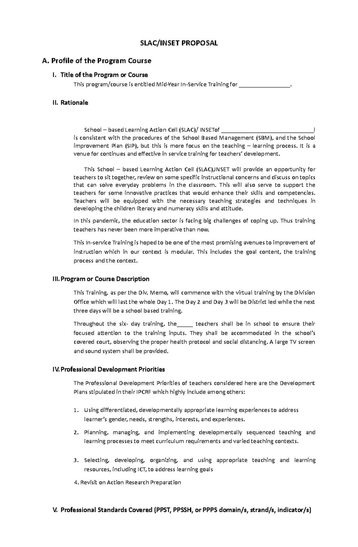 Mid-Year INSET Training Proposal for Teacher Development Program - Studocu