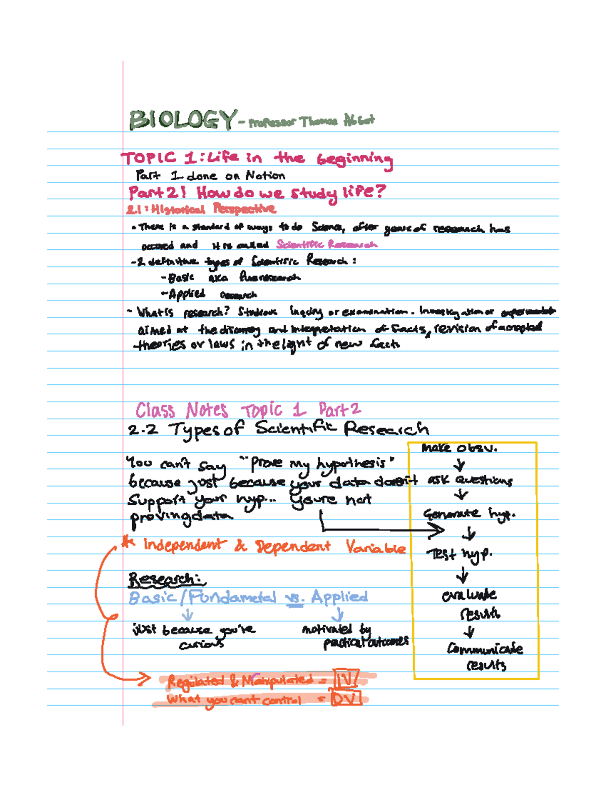 Bio 1107 Class Notes Unit 1 - BIOLOGY professorThomas Abbot TOPIC I ...