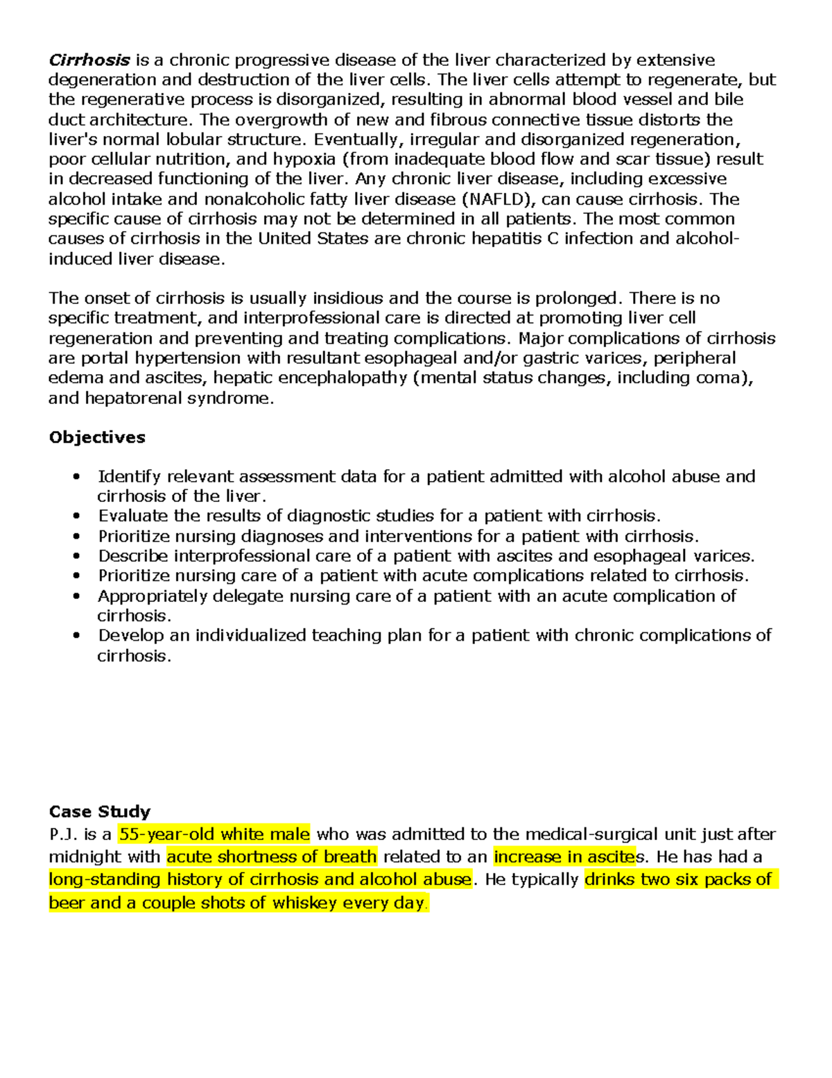 Cirrhosis Case Study: Pathophysiology, Nursing Care & Interventions ...