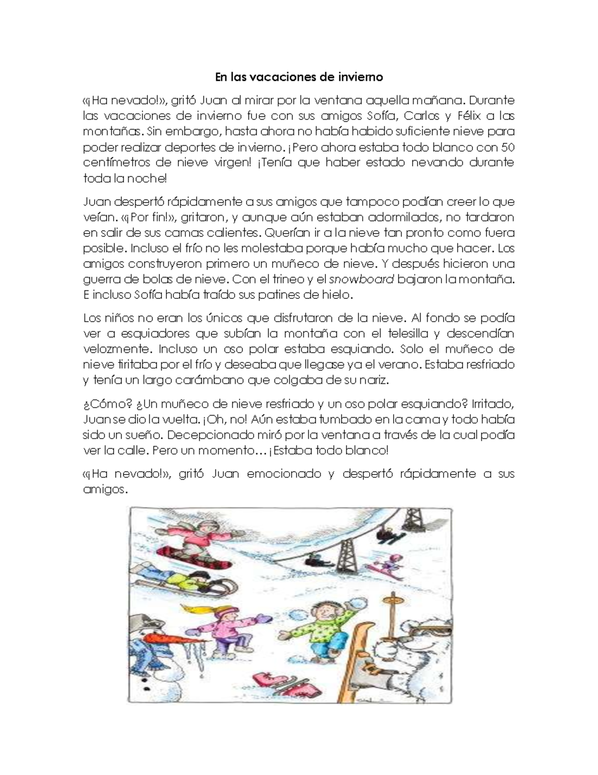 Ejercicio de Comprensión Lectora: Vacaciones de Invierno - Studocu