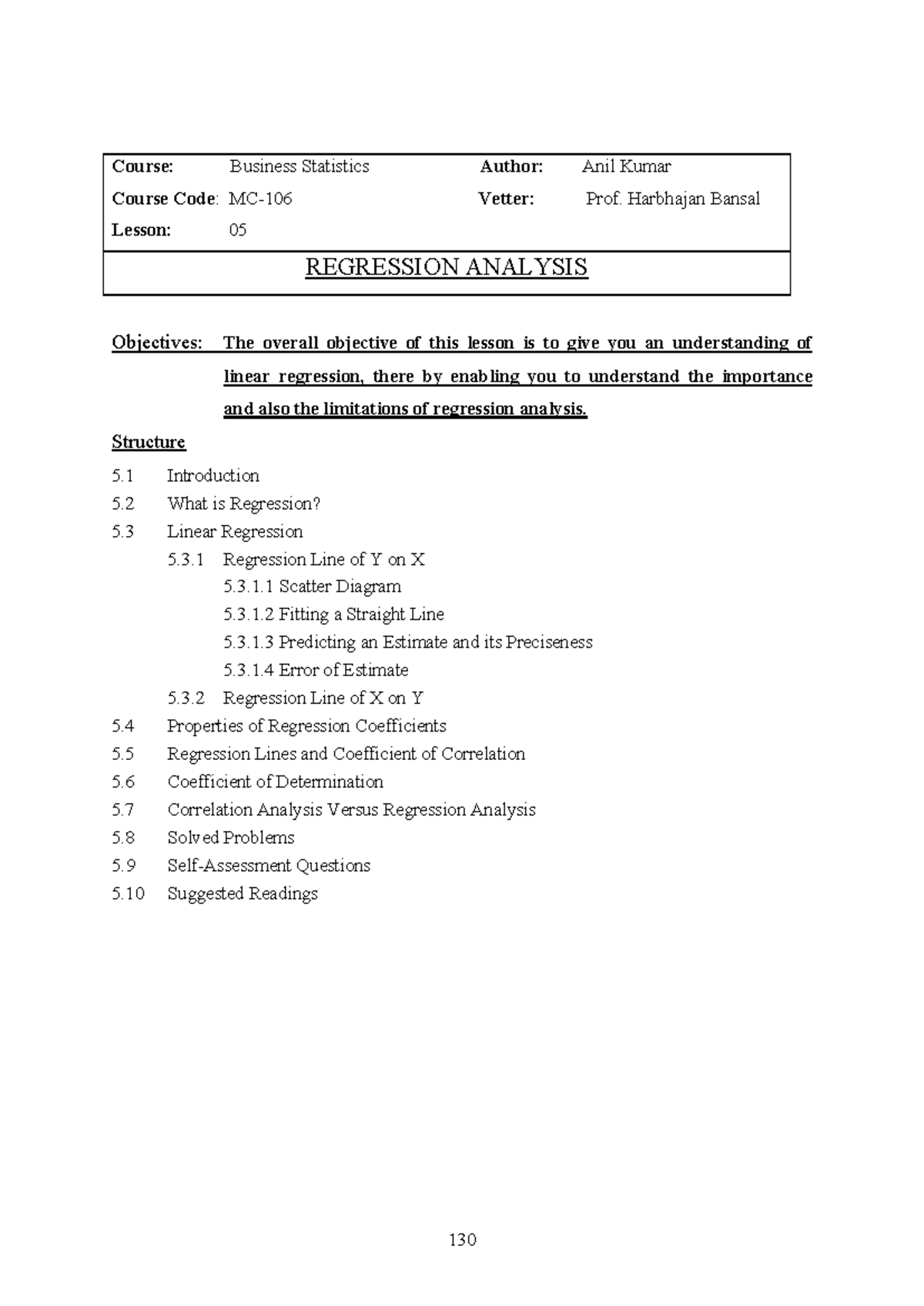 Business Statistics (Course Code): Lesson on Regression Analysis - Studocu