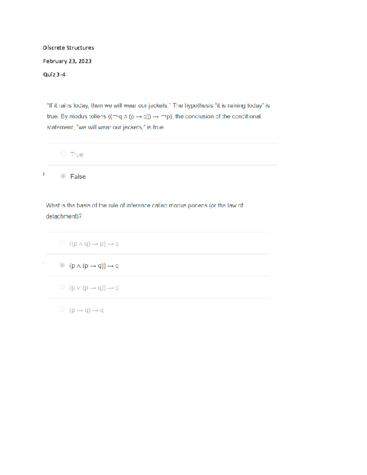Quiz 3-4 Solutions for Discrete Structures Concepts - Studocu