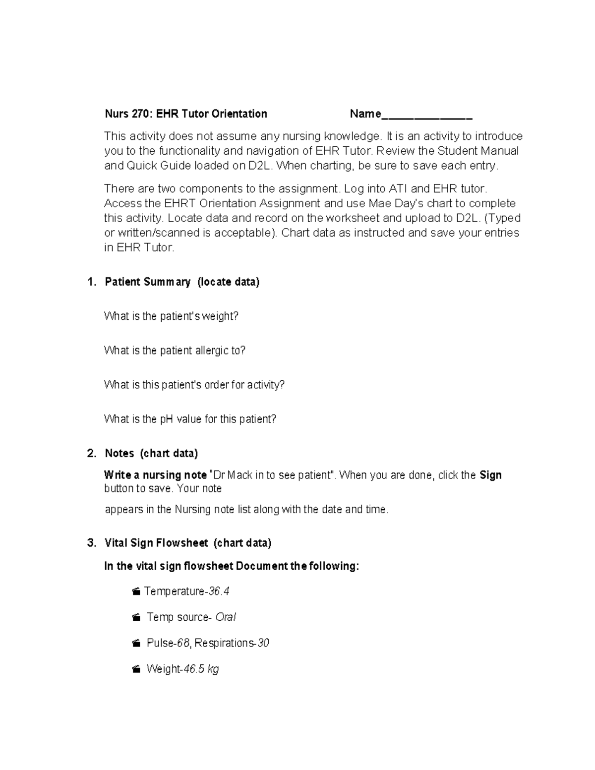 Nurs 270: EHR Tutor Orientation Guide and Activity Instructions - Studocu
