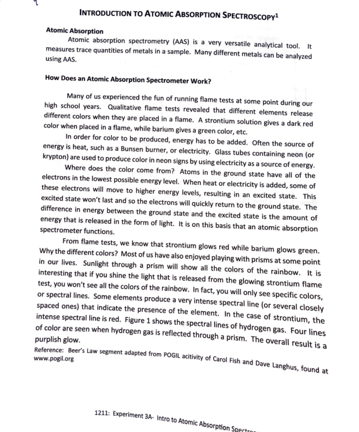 Experiment 3A - INTRODUCTION TO ATOMIC ABSORPTION SPECTROSCOPV 1 Atomic ...