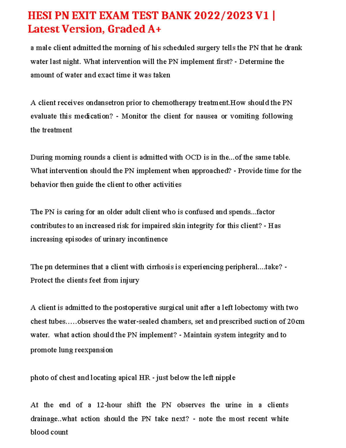 HESI PN EXIT EXAM TEST BANK V1: Comprehensive Review for 2022-2023 ...