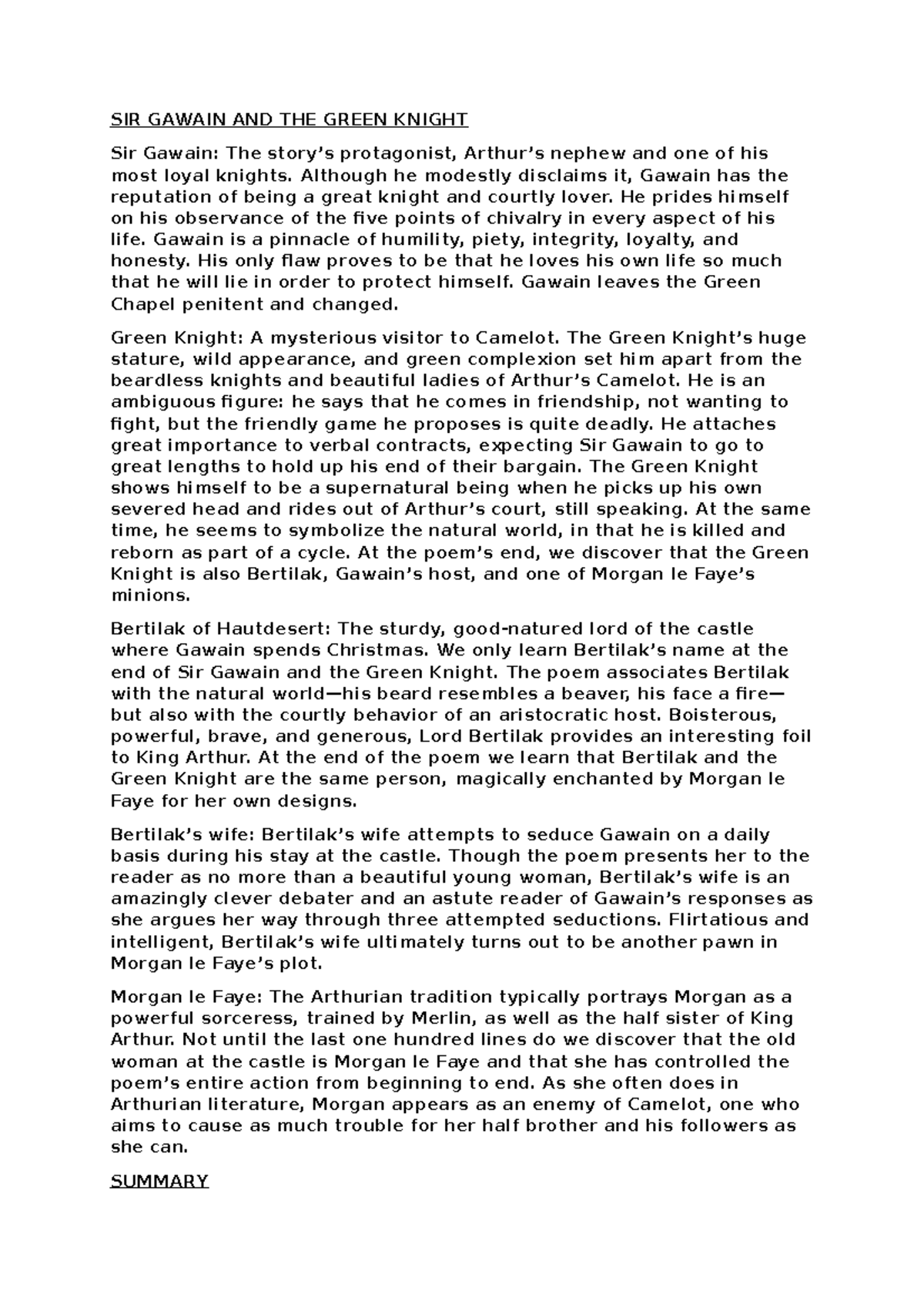 Analysis of Characters and Themes in SIR Gawain and the Green Knight ...