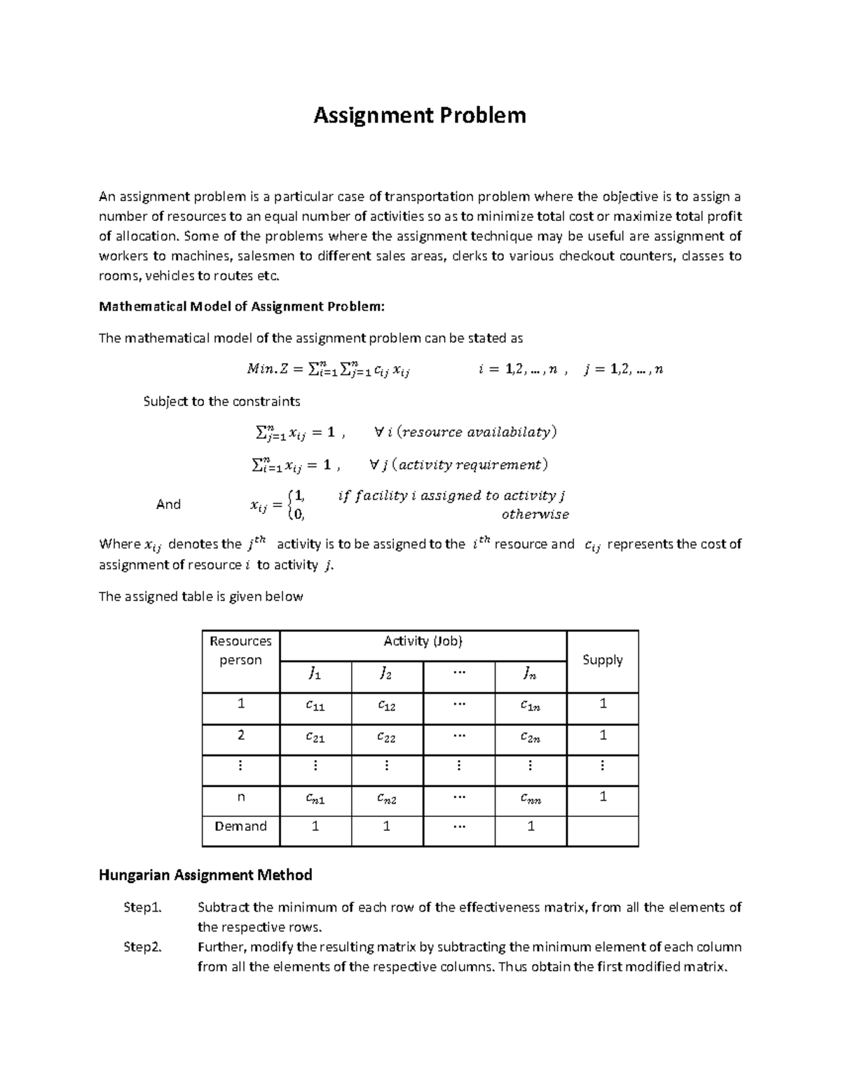 Assignment Problem: Hungarian Method for Optimal Resource Allocation ...