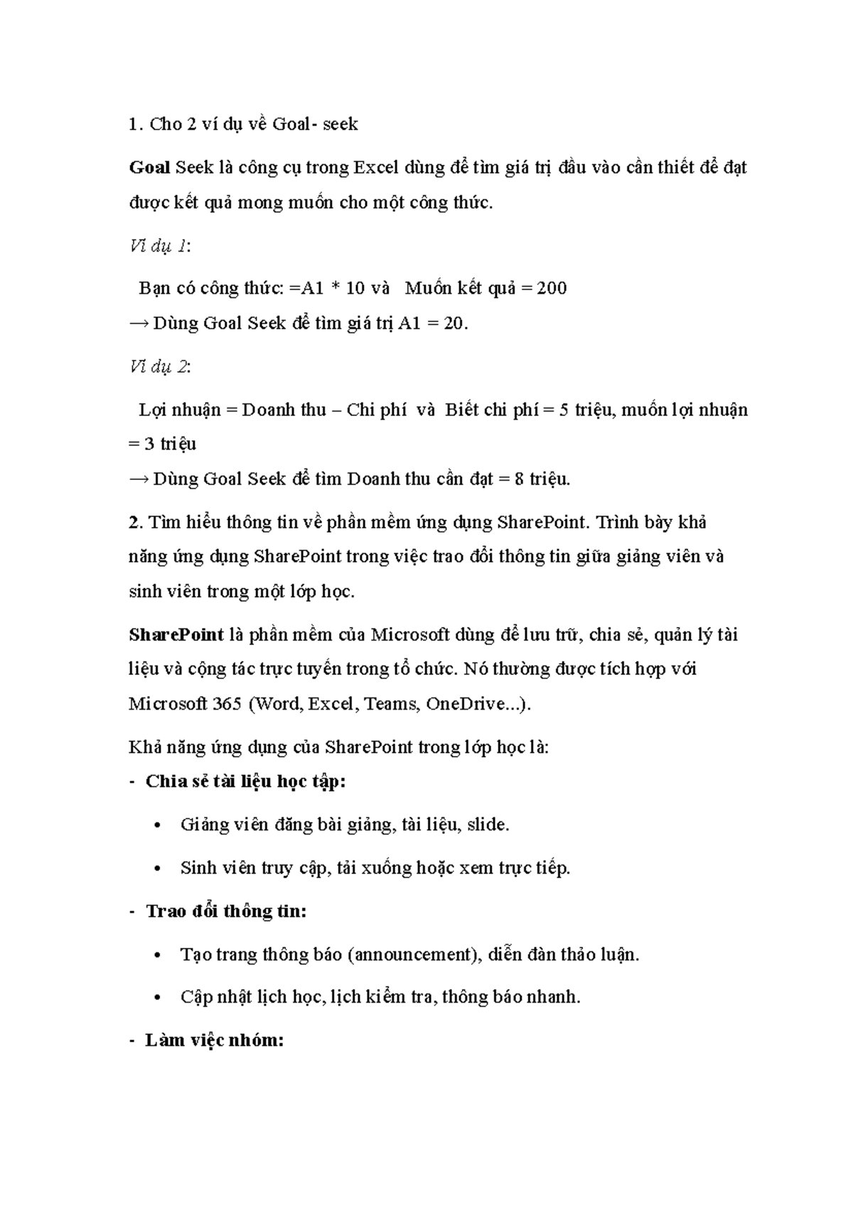 BT Htttql: Ứng dụng Goal Seek và Scenario Manager trong Excel - Studocu