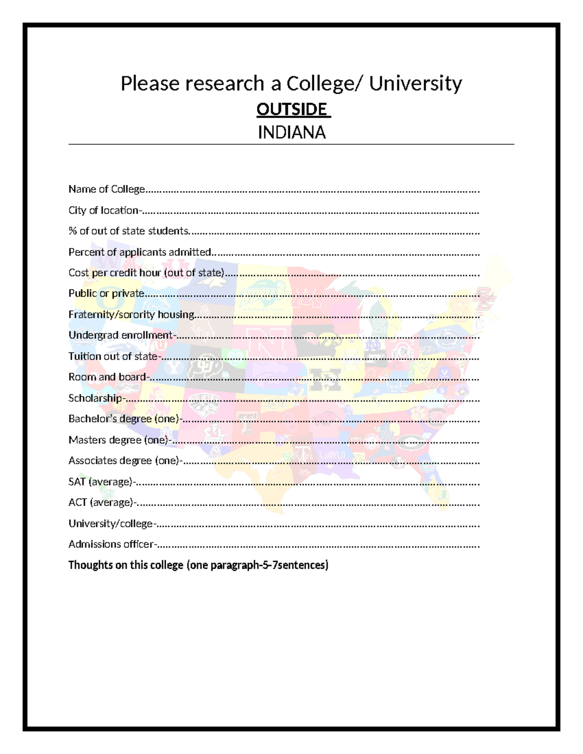 College out of state - help - Please research a College/ University ...