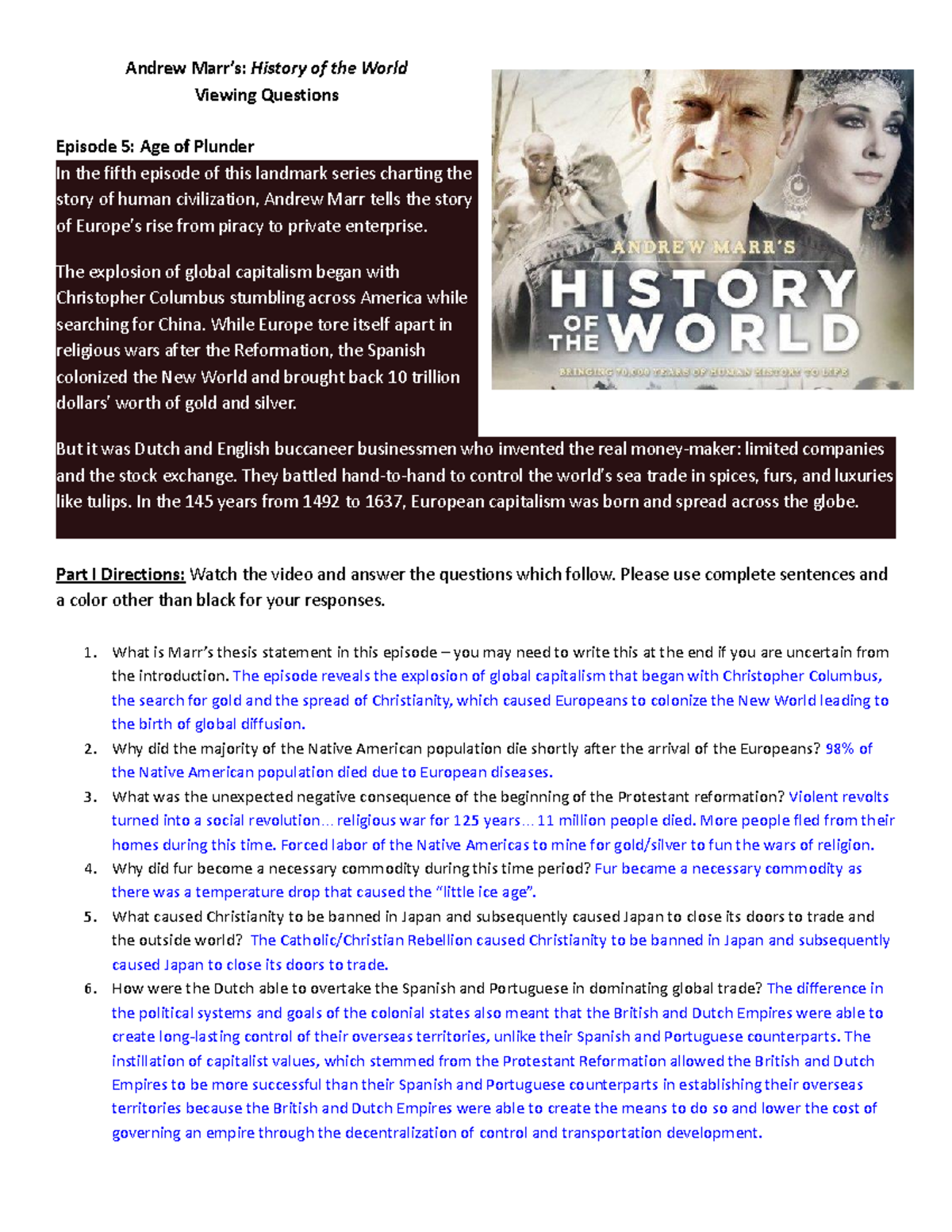 KEY of Andrew Marr’s History of the World Episode 5 Age of Plunder ...