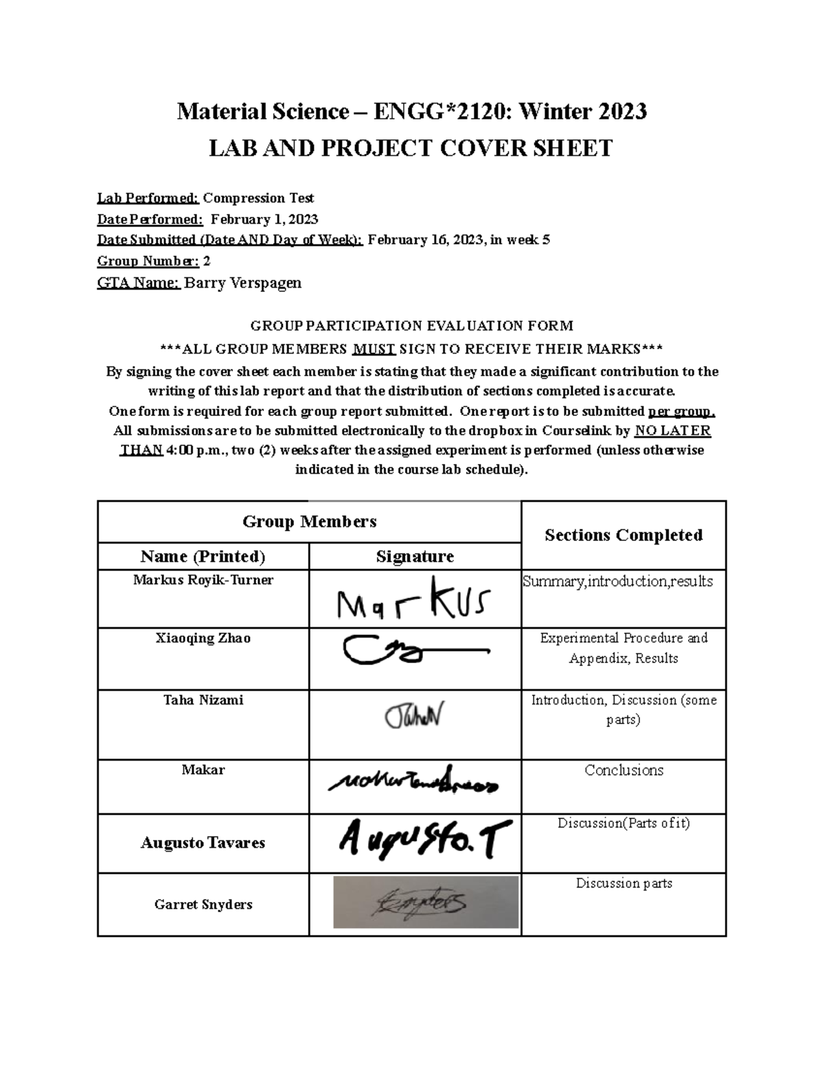 ENGG 2120 Compression Test Lab Report: Analysis of Material Strengths ...