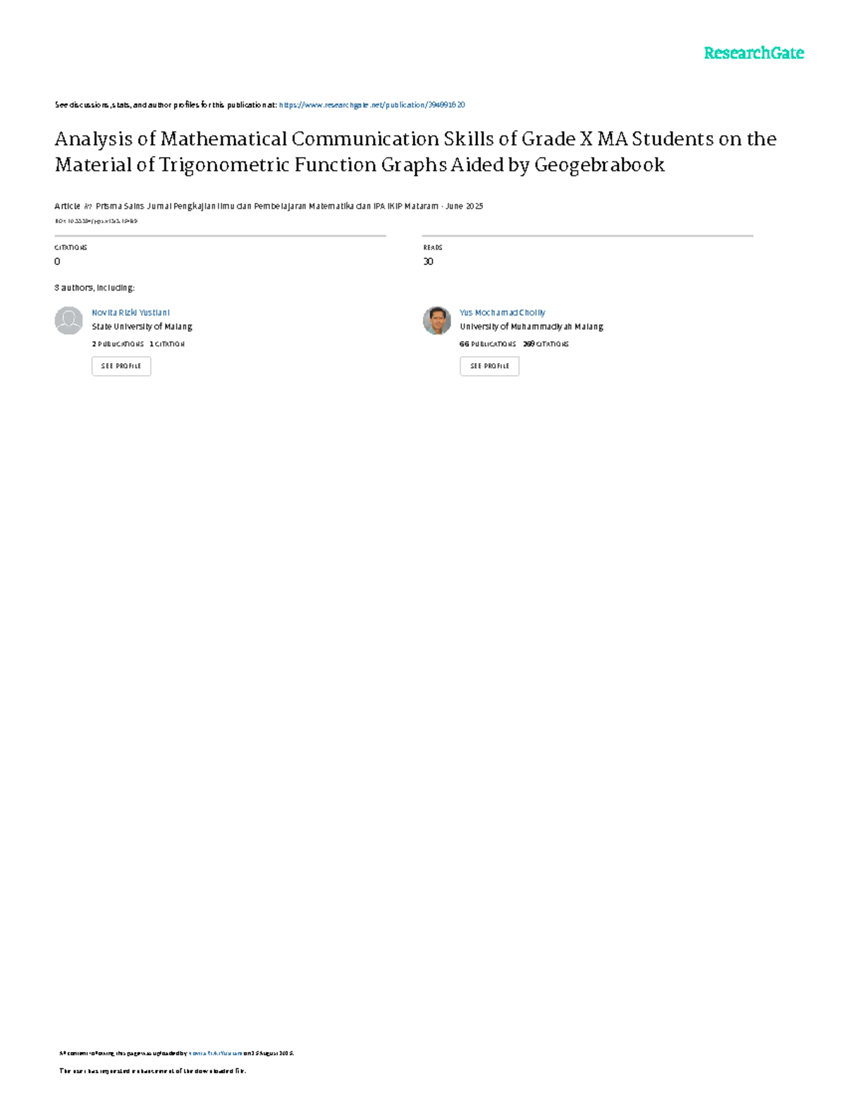 Analysis of Mathematical Communication Skills in Trigonometric ...