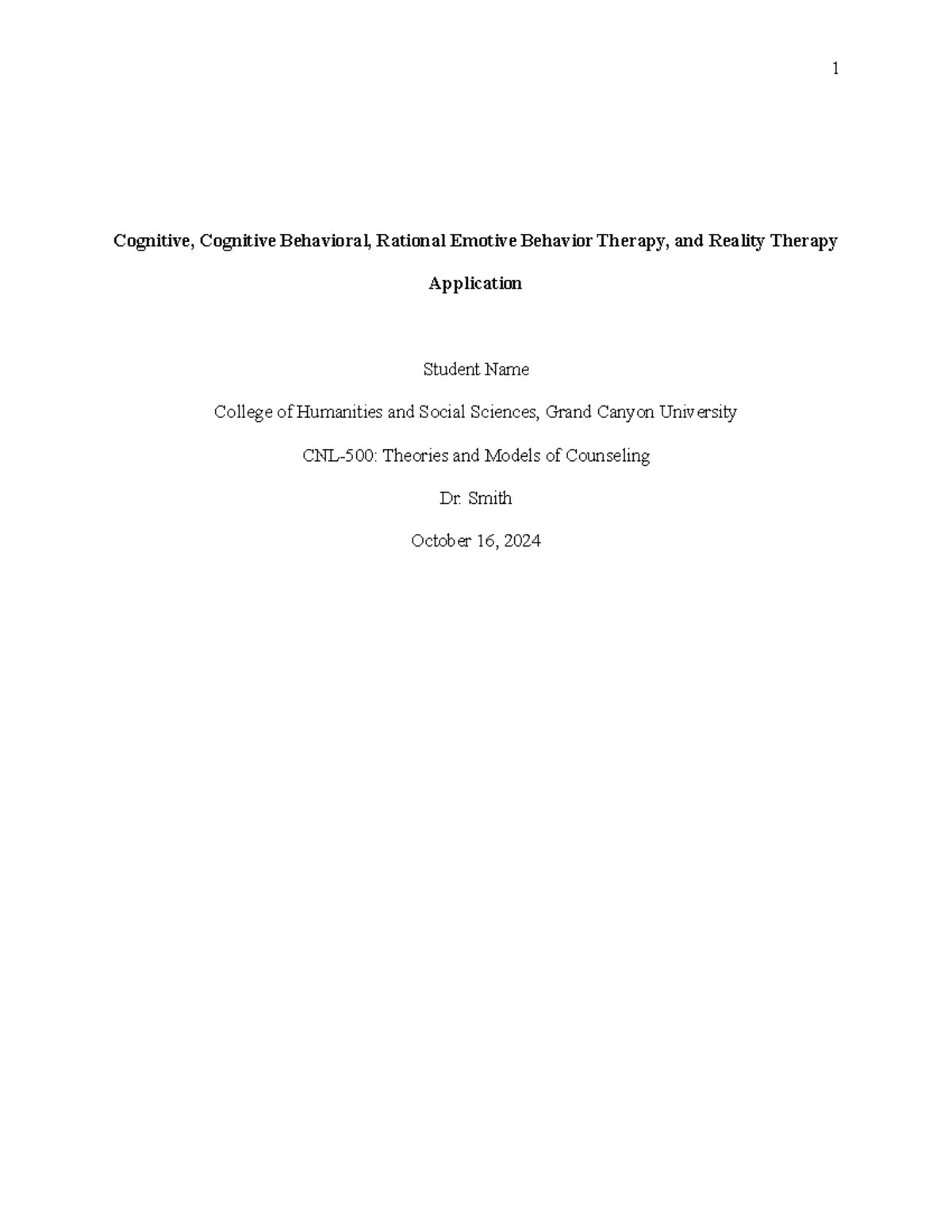 CNL-500 Cognitive Behavioral Therapy & Application in Counseling - Studocu