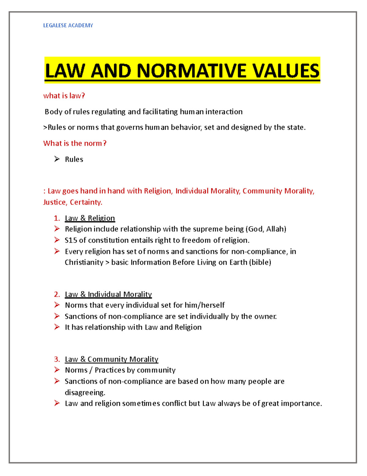 LAW 101: Understanding Normative Values and Their Impact on Human ...
