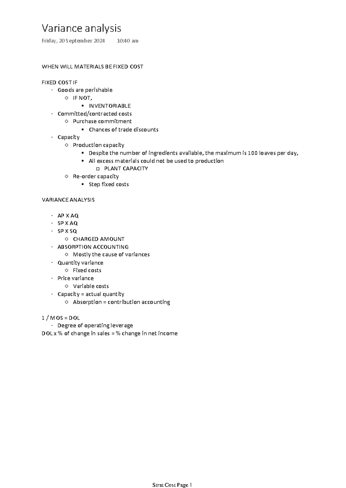 Variance Analysis Notes for Strategic Cost Management (SCM 101) - Studocu