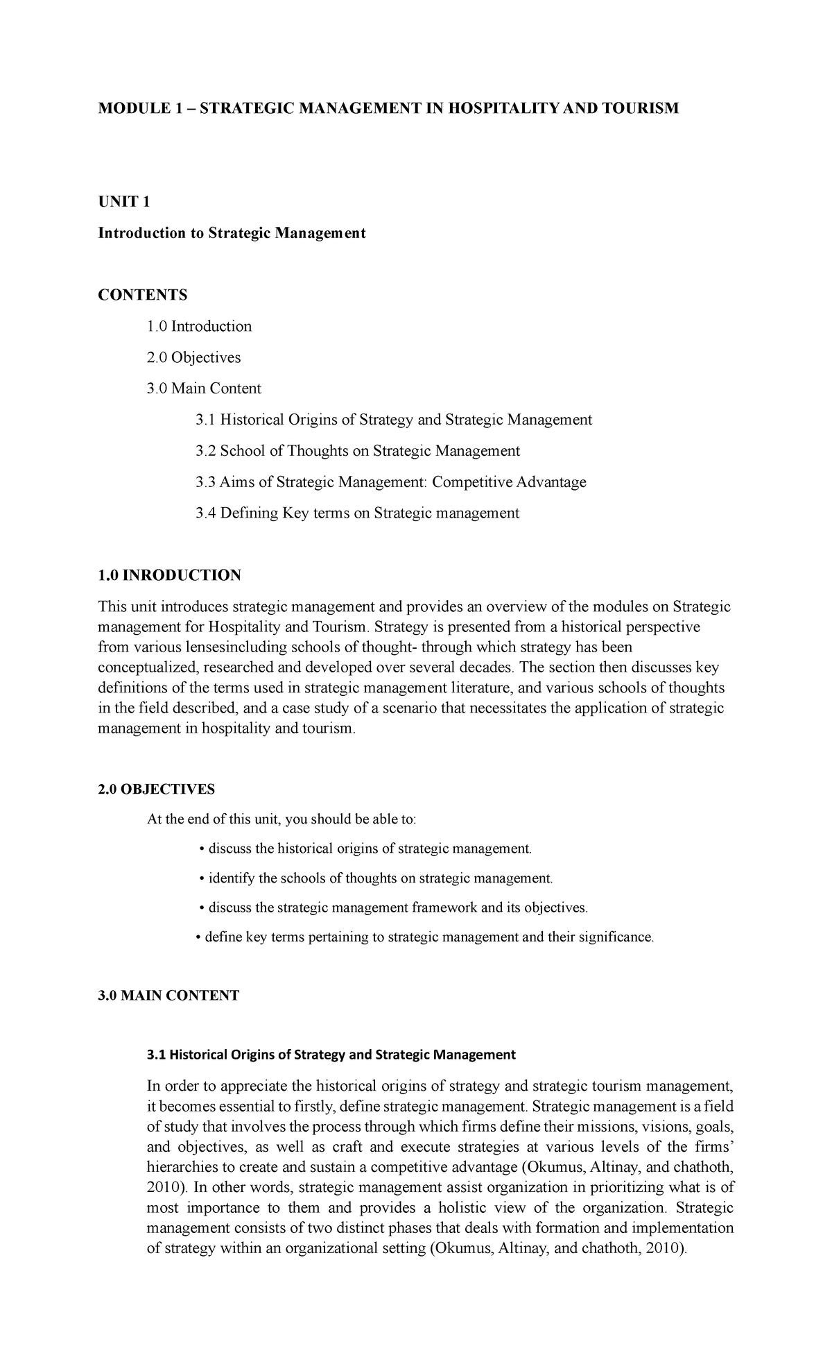 Module 1: Strategic Management in Hospitality & Tourism - Overview and ...