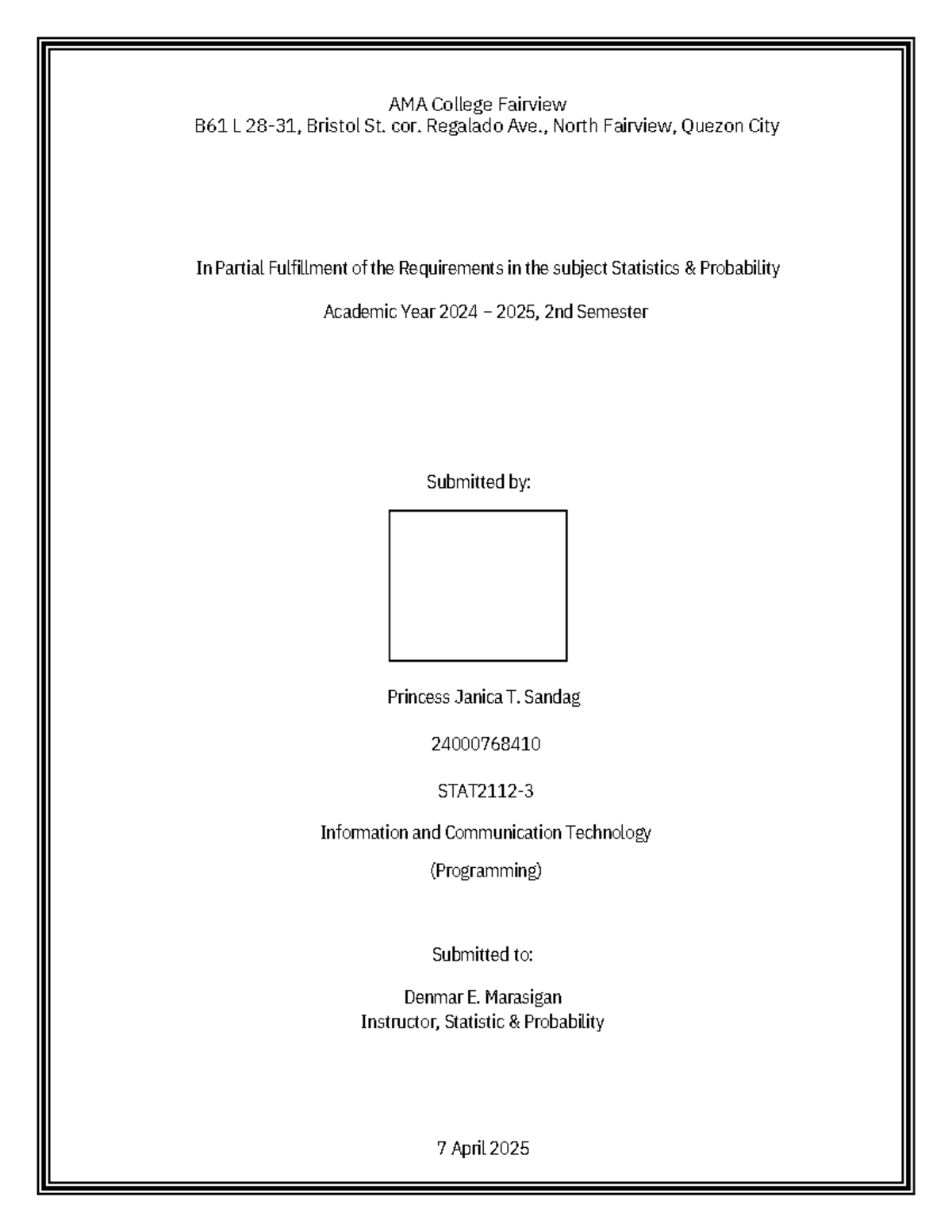 Requirements AND Cover PAGE - Integral Calculus - AMA College Fairview ...