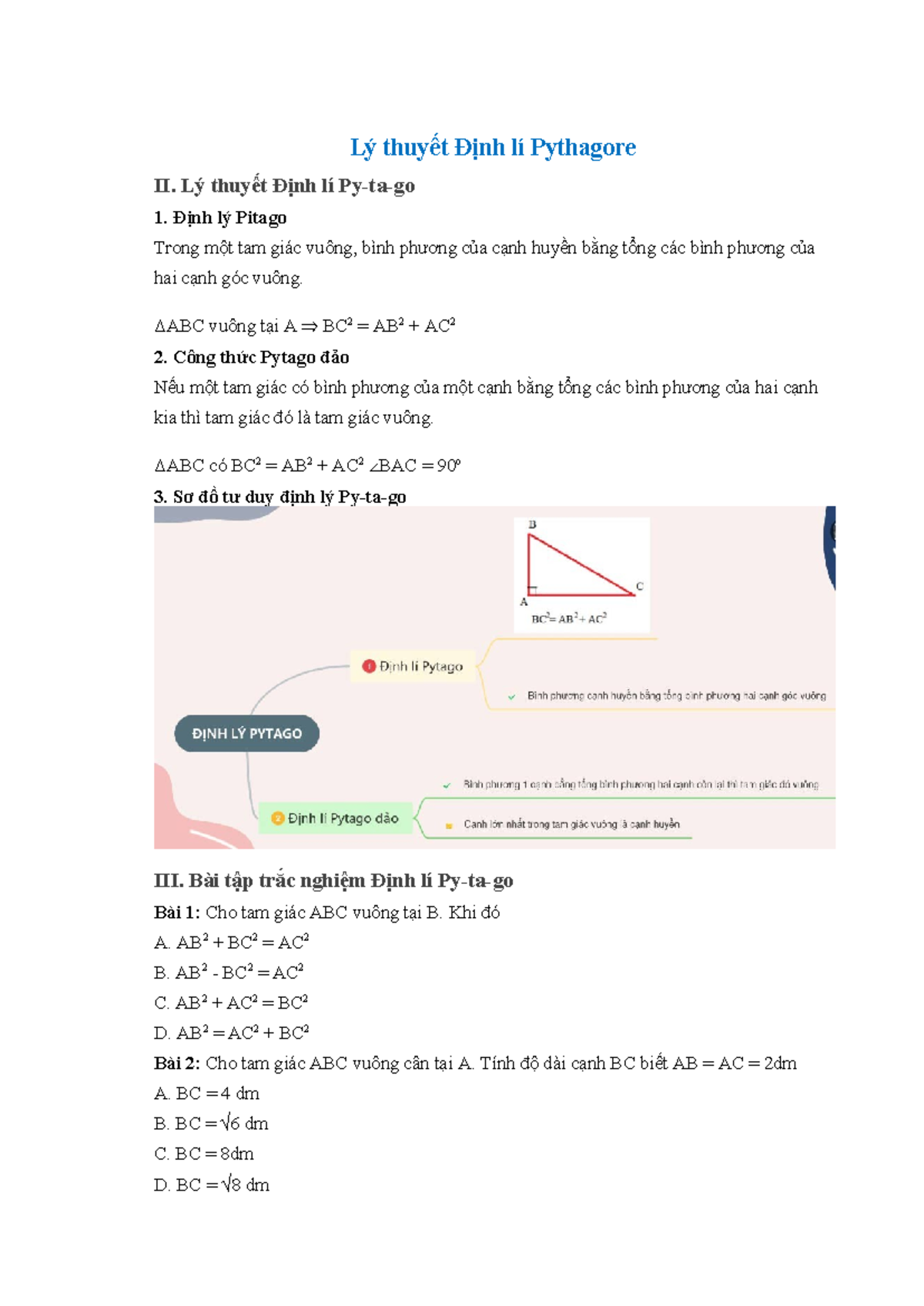 Lý thuyết Định lí Pythagore - Lý thuyết Định lí Py-ta-go 1. Định lý ...